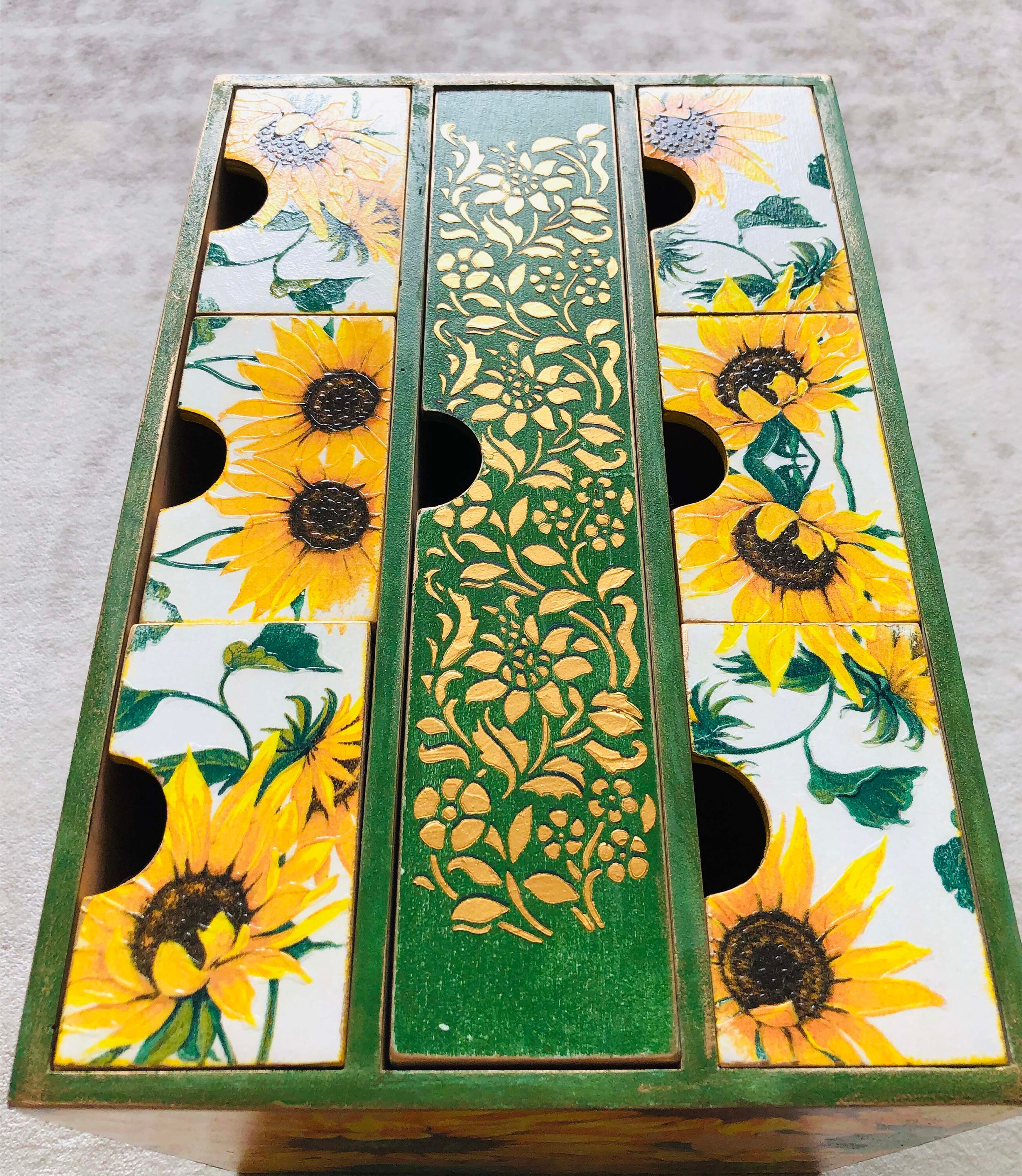 Large wooden jewelry box Sunflowers Makeup storage chest | Etsy