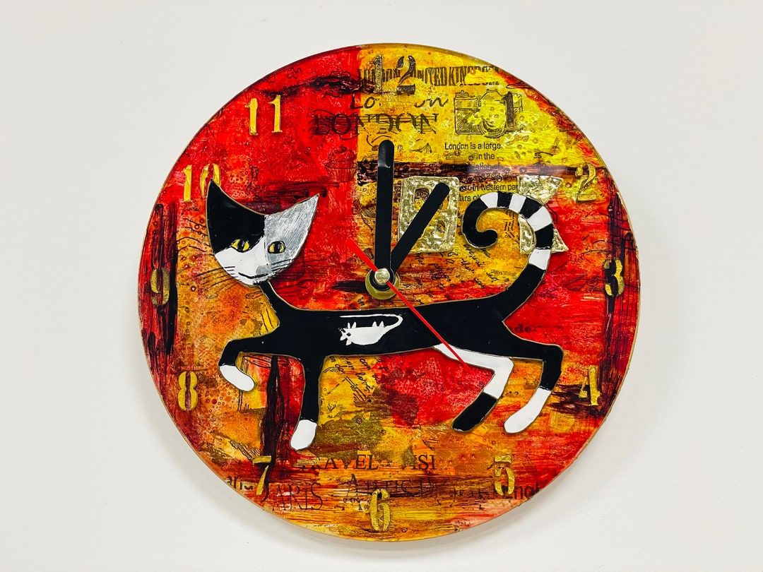 Funny Wall Clock Cat and Mouse, Stained Glass Wall Clock, Ready to Ship ...