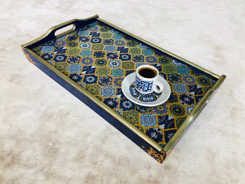 Blue Coffee Table Tray Folding Breakfast Table Breakfast - Etsy