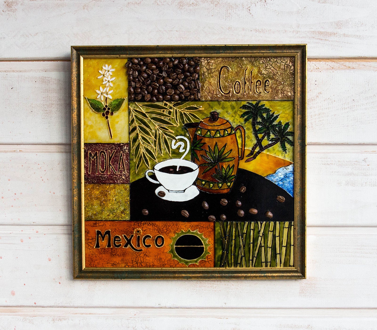 Stained glass painting Coffee Painted glass Coffee Decor | Etsy