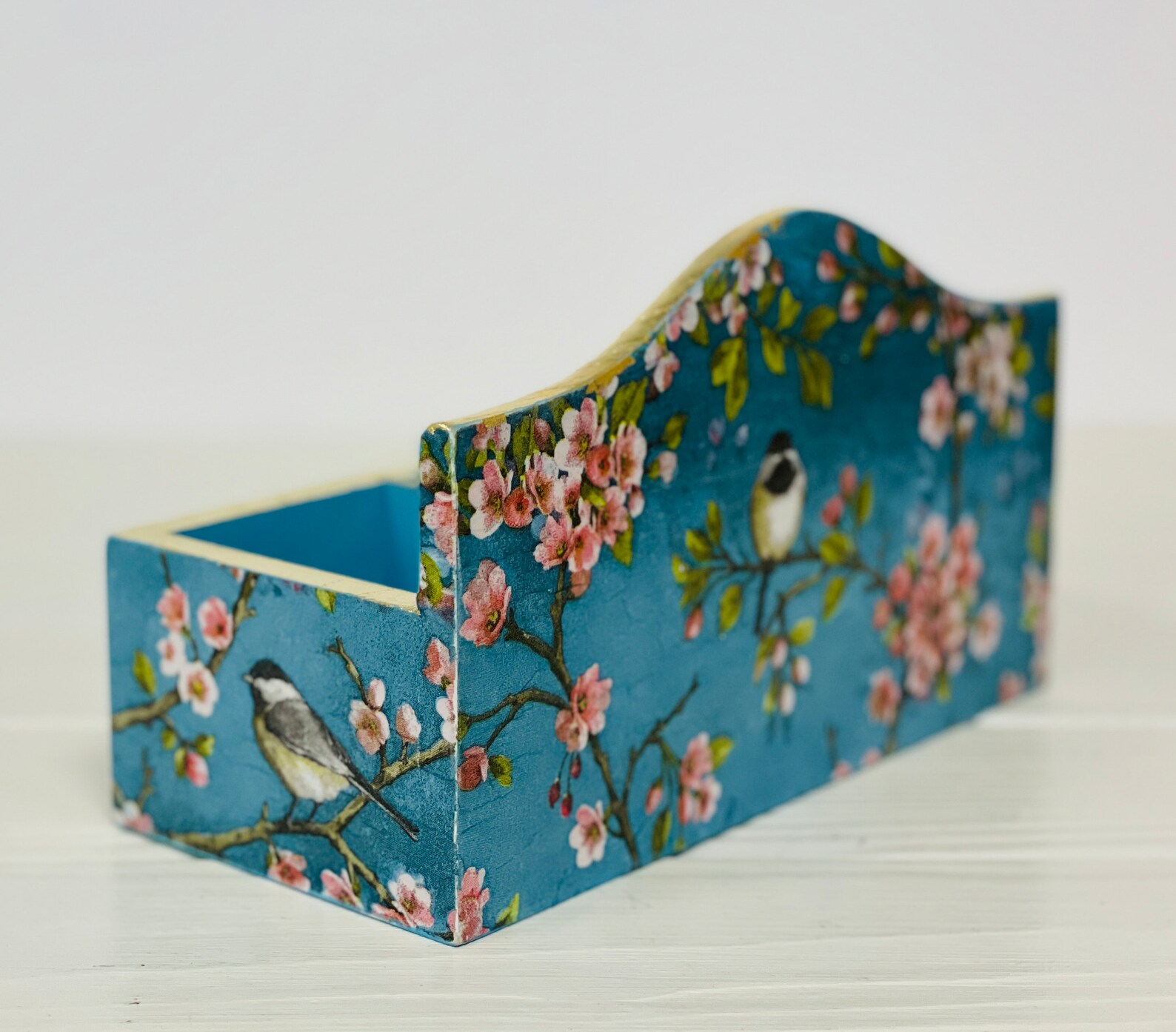 Blue Tea Box, Storage Box Chinoiserie Birds, Tea Bag Holder, Desk ...