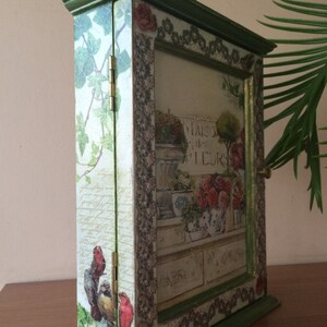 Wooden Key Organizer, Rustic Wall Cabinet, Green Key Box,key Cabinet ...