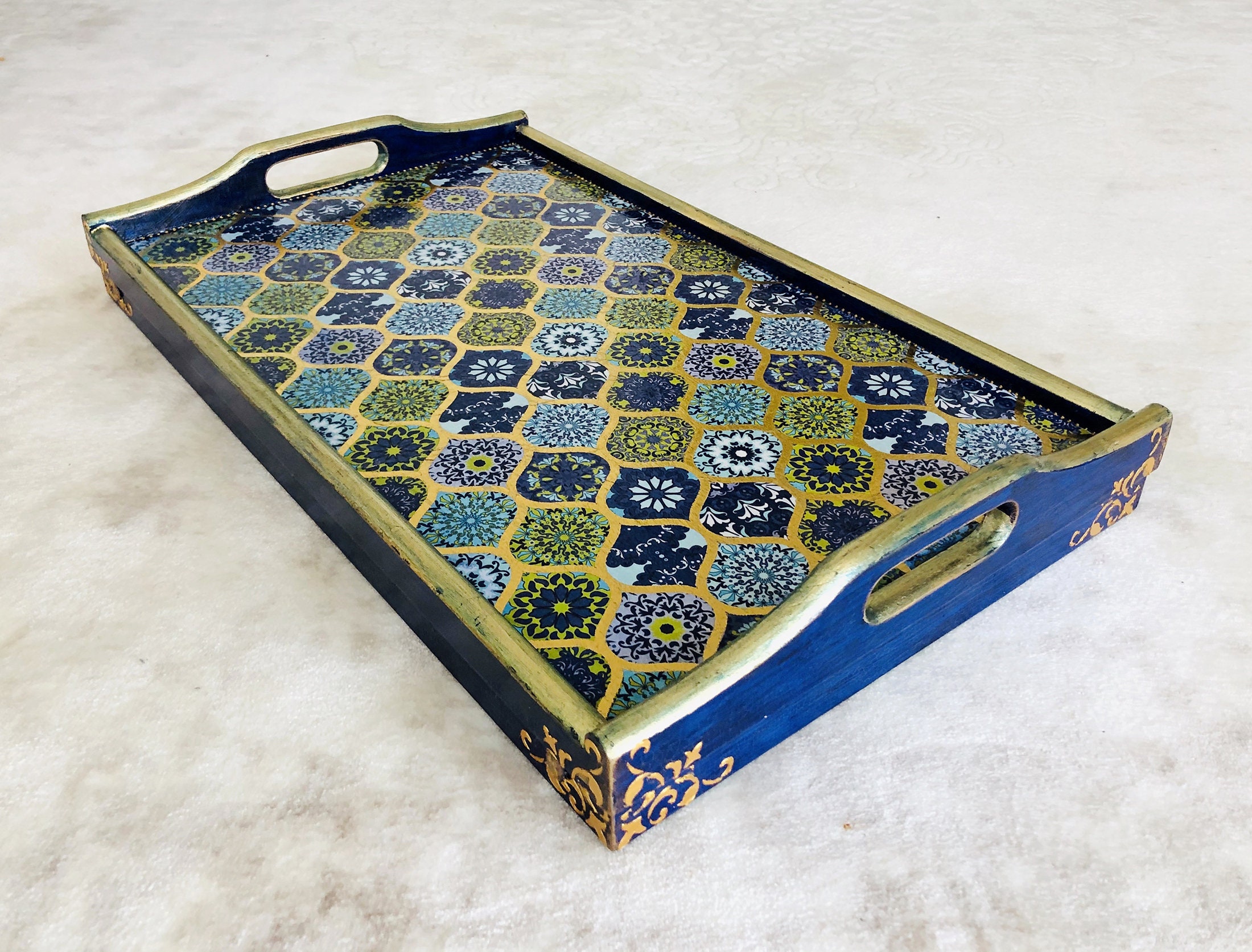 Blue Coffee Table Tray Folding Breakfast Table Breakfast | Etsy