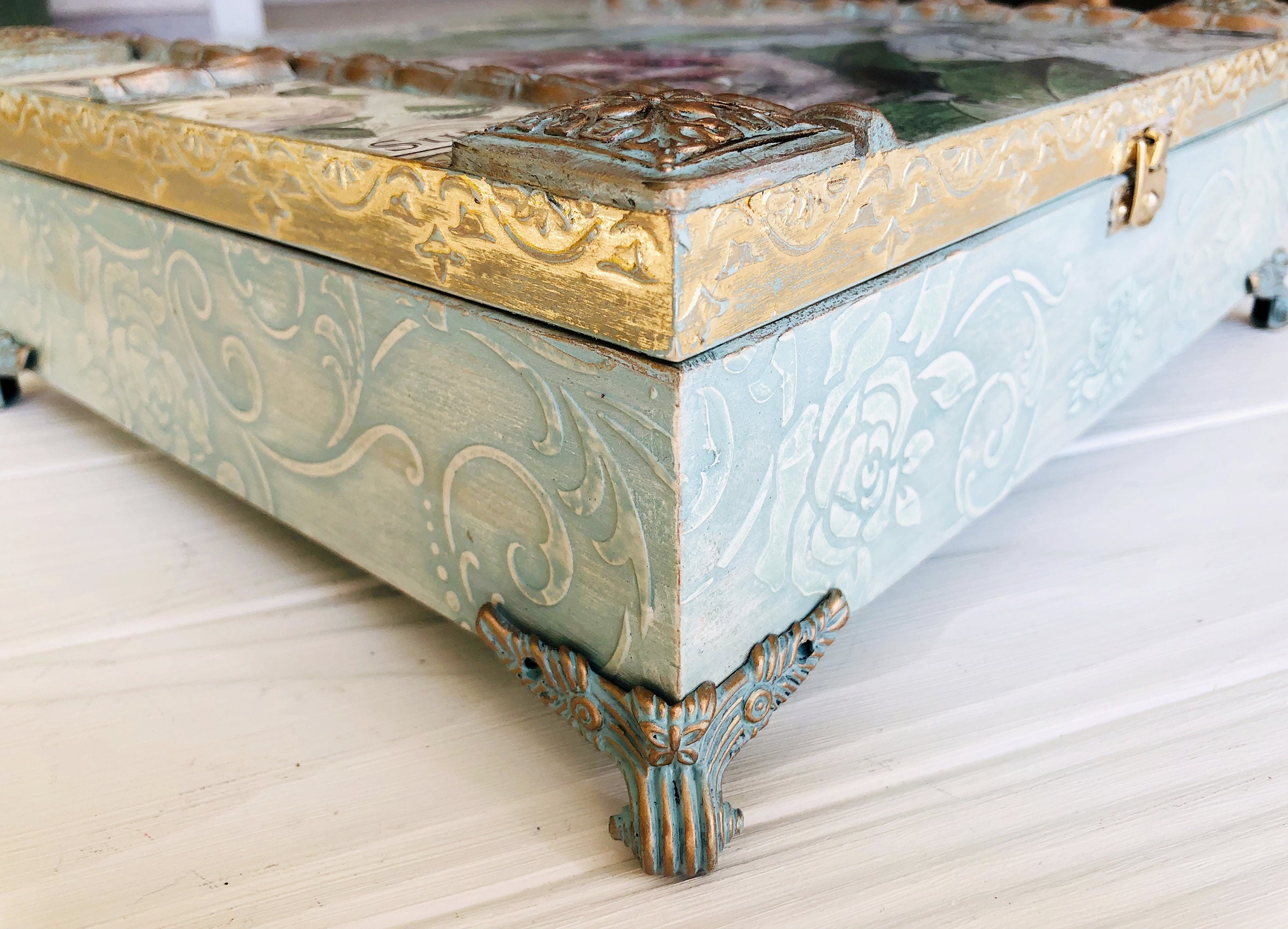 Large Blue Tea Box Rose Tea Bag Stand Tea Bag Holder - Etsy