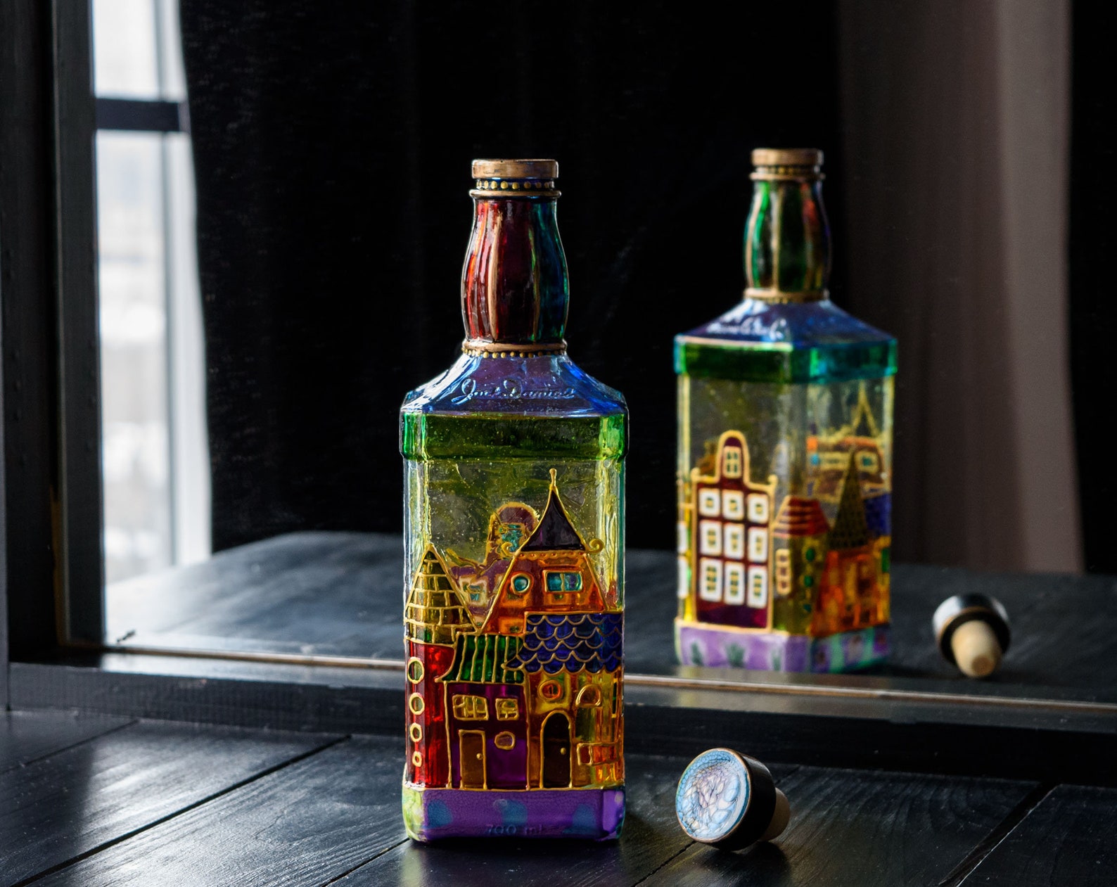 Stained Glass Bottle Decorative Bottle Hand Painted Wine - Etsy