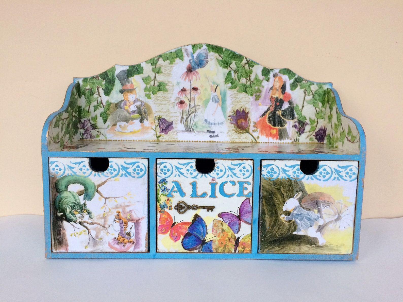 Jewelry Box Drawers Alice in Wonderland Wood Makeup - Etsy