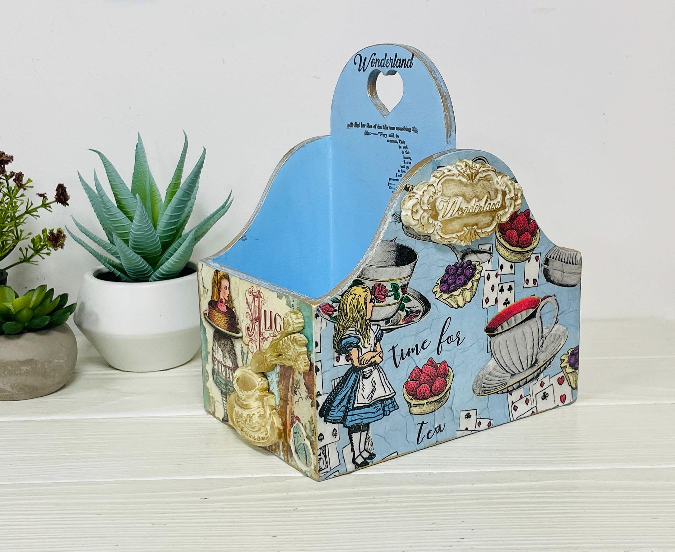 Desktop Organizer Alice in Wonderland, Pen Stand, Wooden Box Storage ...