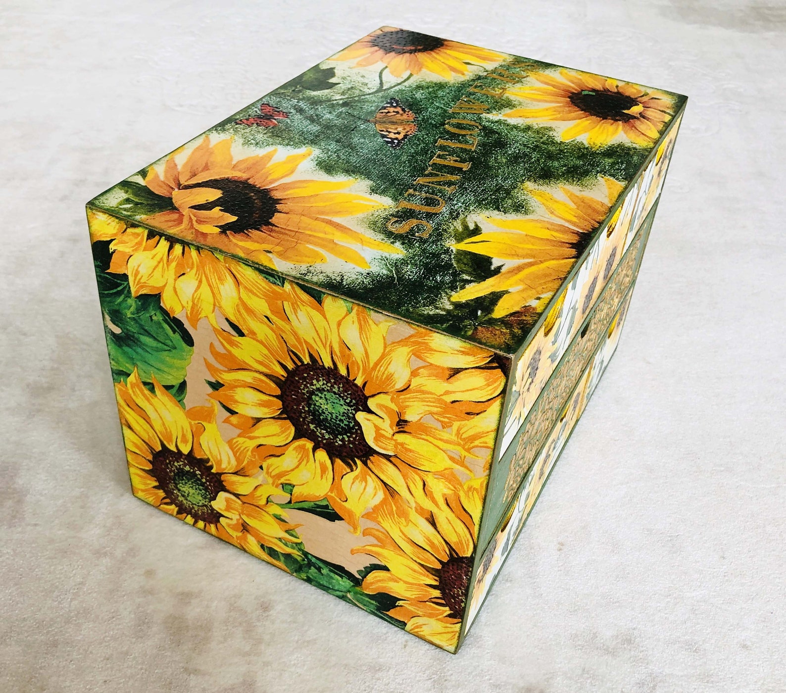 Large Wooden Jewelry Box Sunflowers Makeup Storage Chest - Etsy