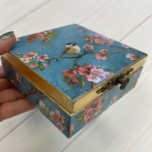 Blue Tea Box, Storage Box Chinoiserie Birds, Tea Bag Holder, Desk ...