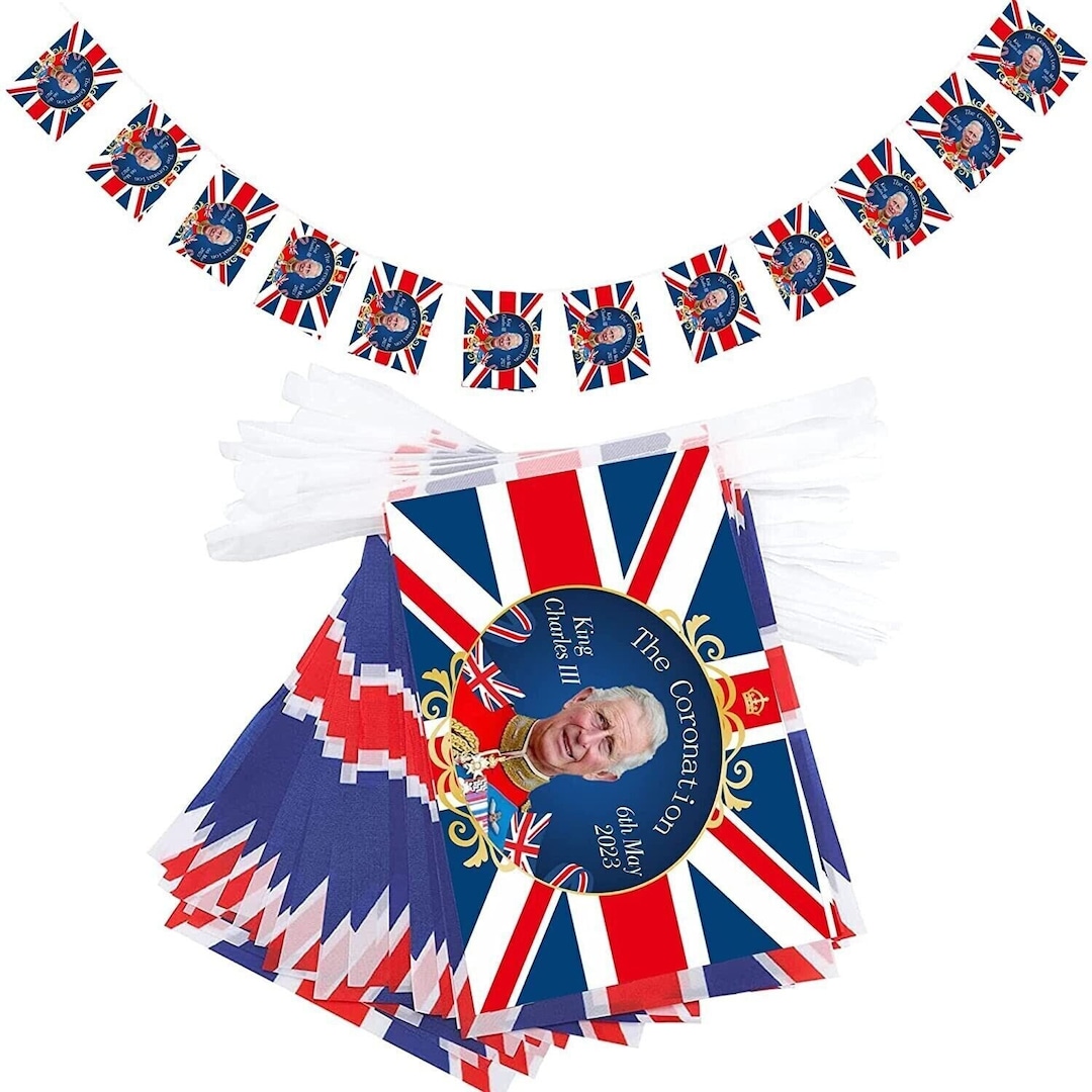 King Charles III Coronation Bunting Union Jack Flags Banner Royal ...
