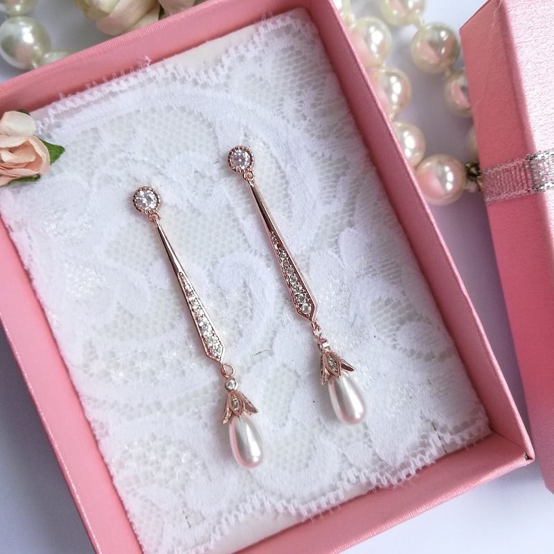 Rose Gold Pearl Earrings - Etsy