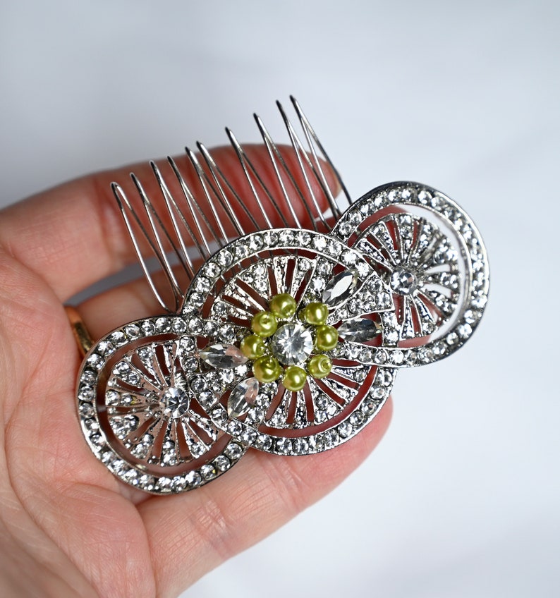 Art Deco Chartreuse Hair Comb Edwardian Silver Hair Comb With ...