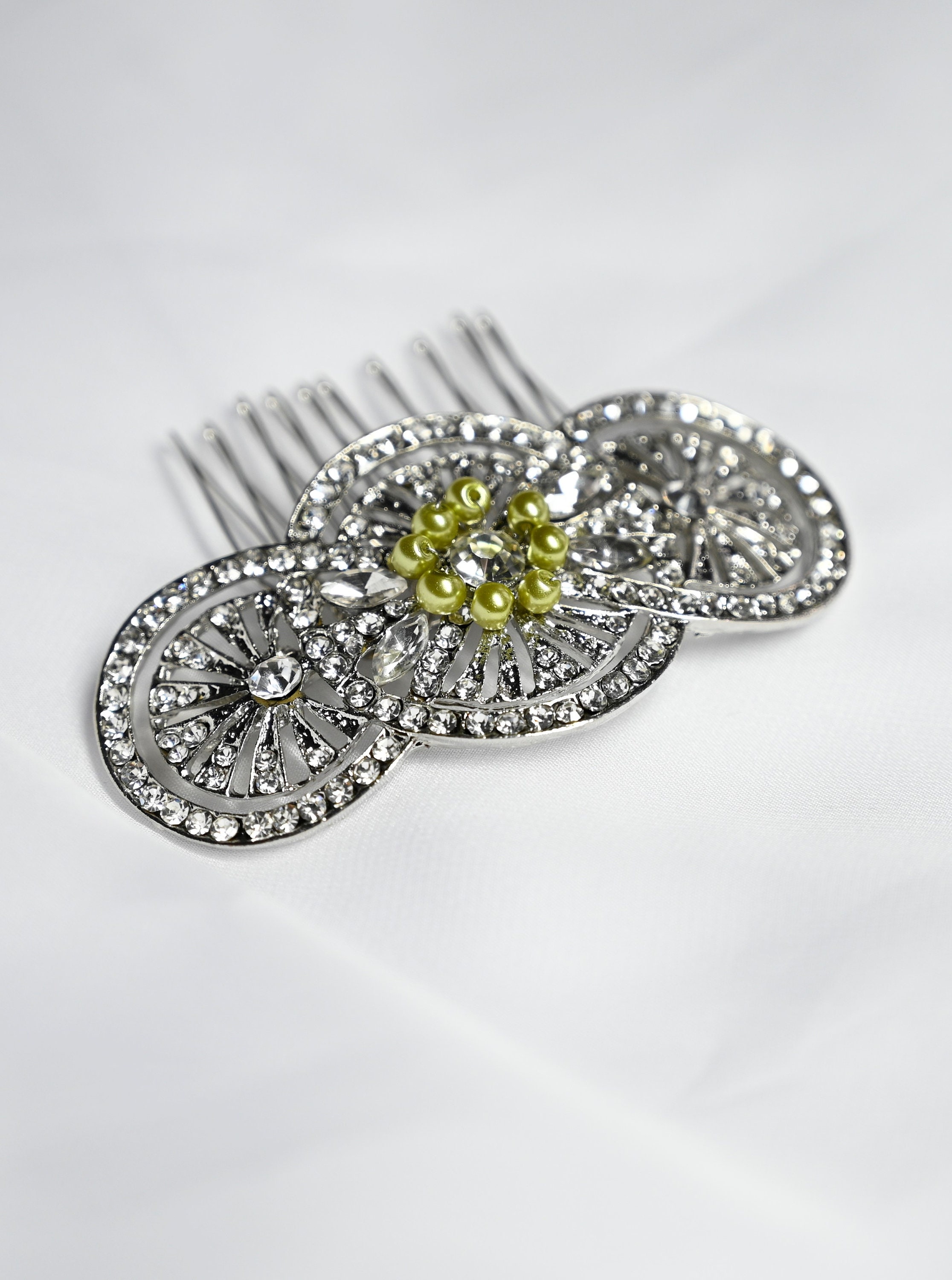 Art Deco Chartreuse Hair Comb Edwardian Silver Hair Comb With ...