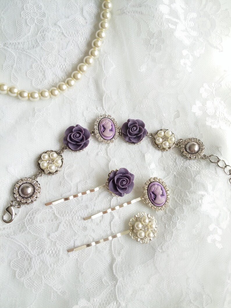 Purple Hair Pin Set Dusky Purple Hair Pin Cameo Hair Pins Violet Hair ...