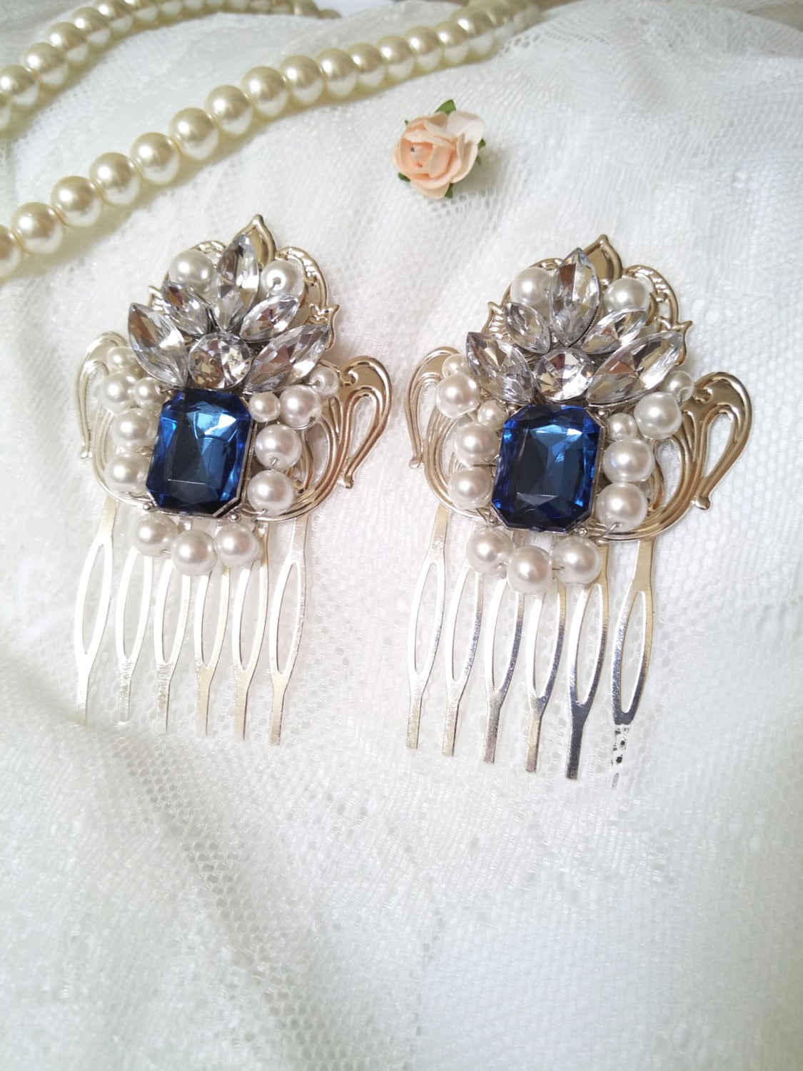 Sapphire Blue Hair Combs Blue Bride Headpiece Vintage - Etsy