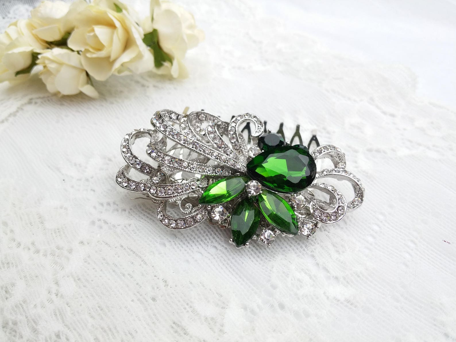 Green Crystal Hair Comb Crystal Green Hair Pin Vintage Hair - Etsy