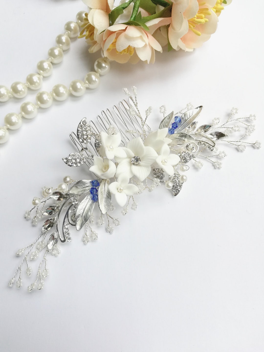 Bridal Hair Comb With Flowers , Flower Bridal Hair Clip, Floral Hair ...