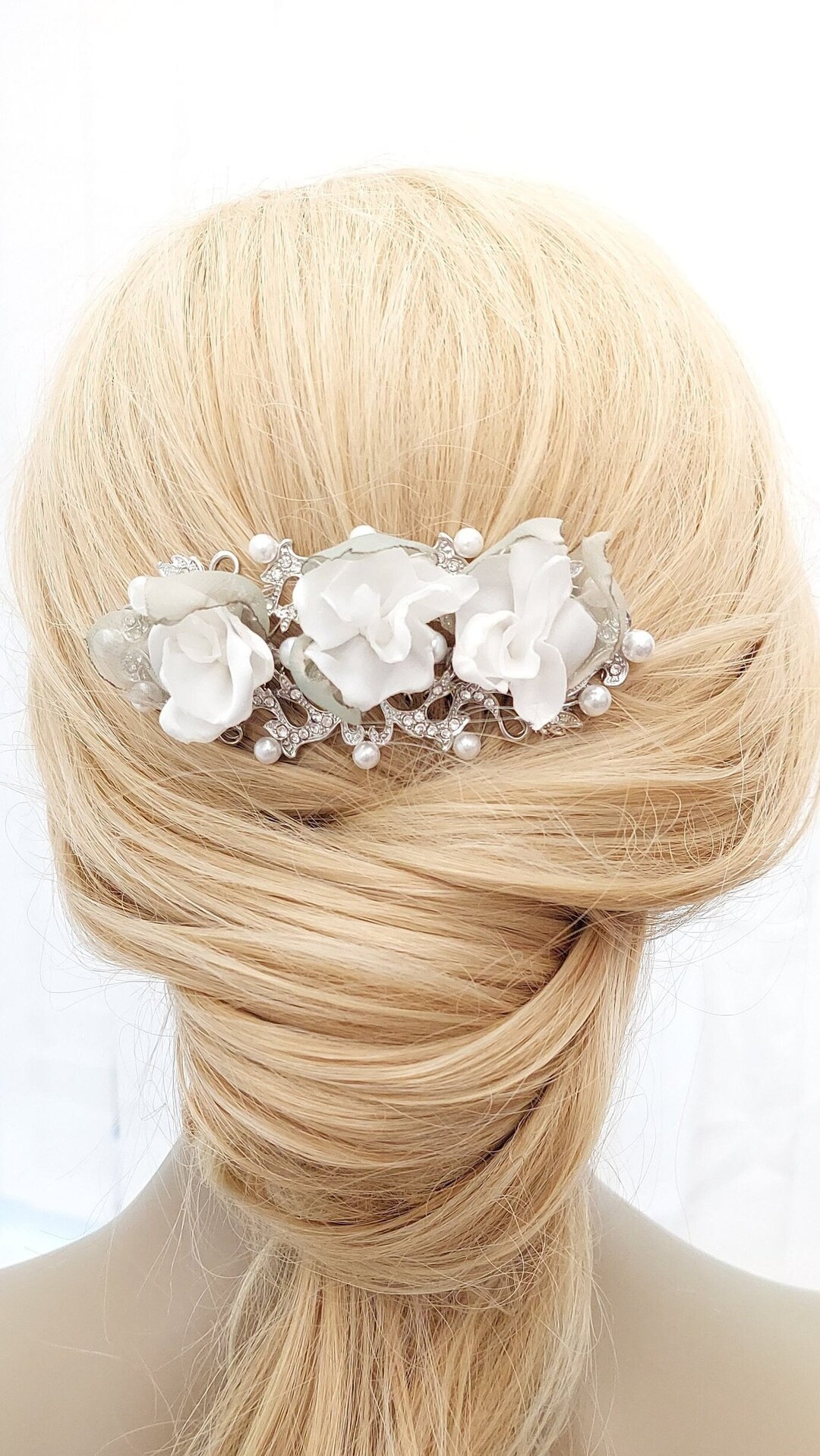 Bridal Hair Art Deco Comb With Flowers , Flower Bridal Hair Clip ...