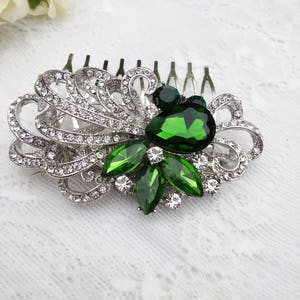 Green Crystal Hair Comb, Crystal Green Hair Pin, Vintage Hair Piece ...
