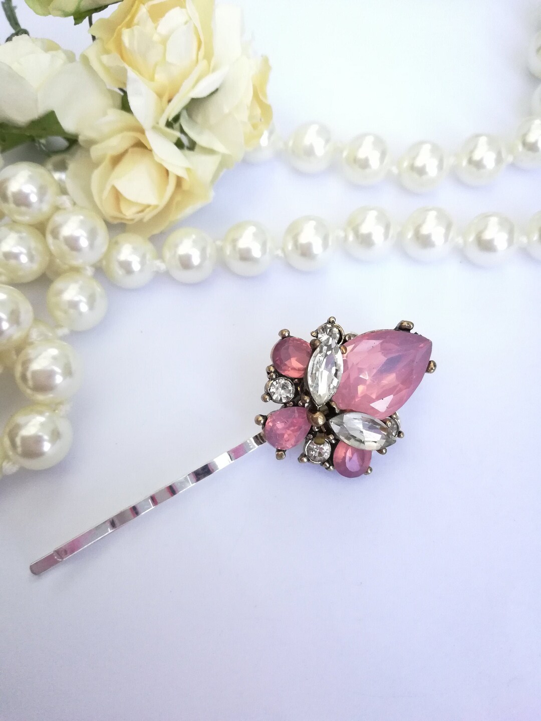 Pink Opal Hair Pin, Jewel Hair Clip, Crystal Wedding Hair Piece, Opal ...