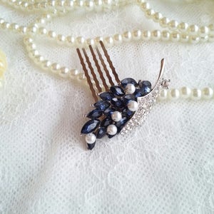 Small Blue Hair Pin With Pearls Blue Wedding Hair Clip Sapphire Crystal ...