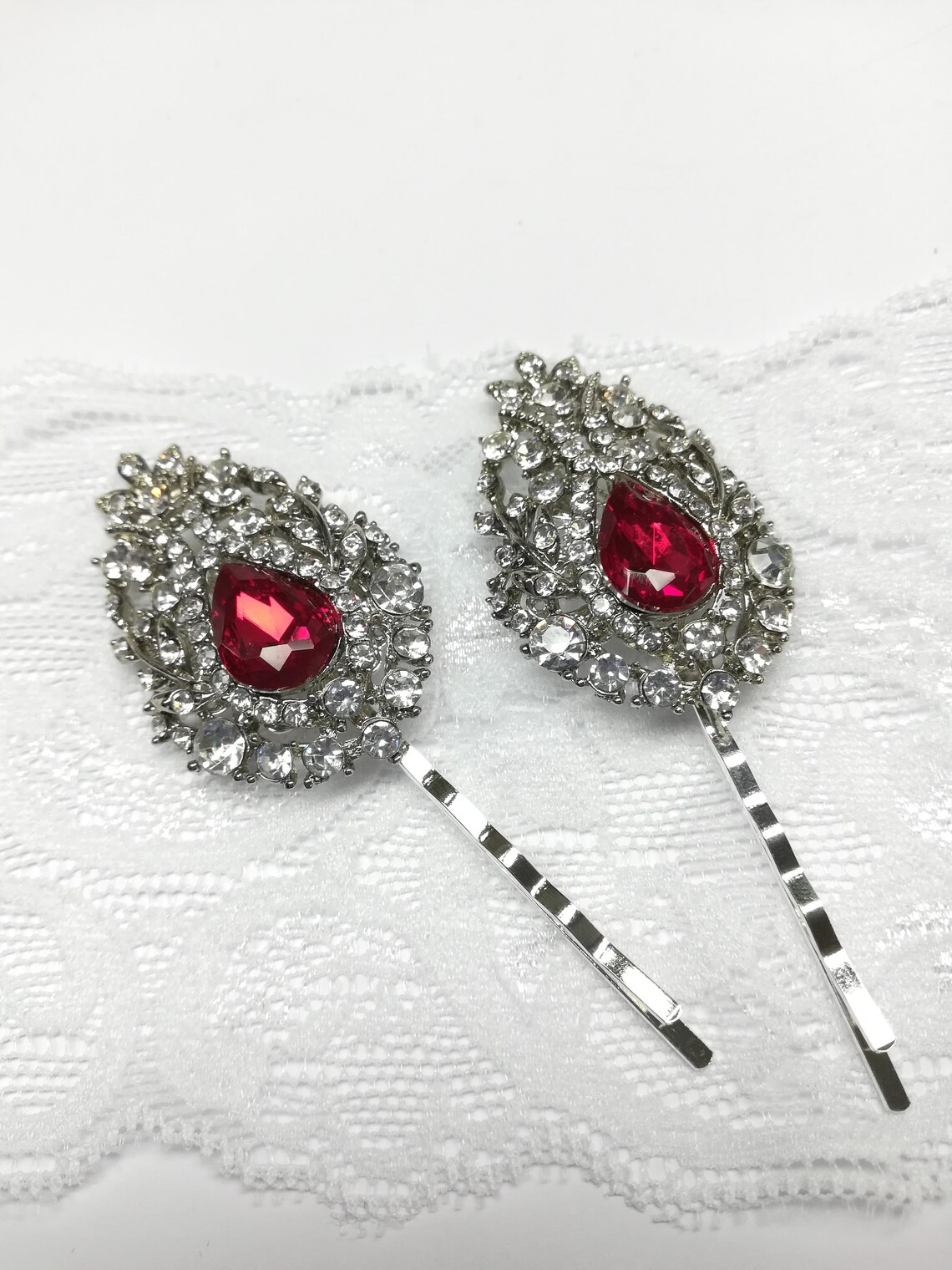 Big Silver Red Hair Pin Christmas Hair Pin Christmas Gift - Etsy