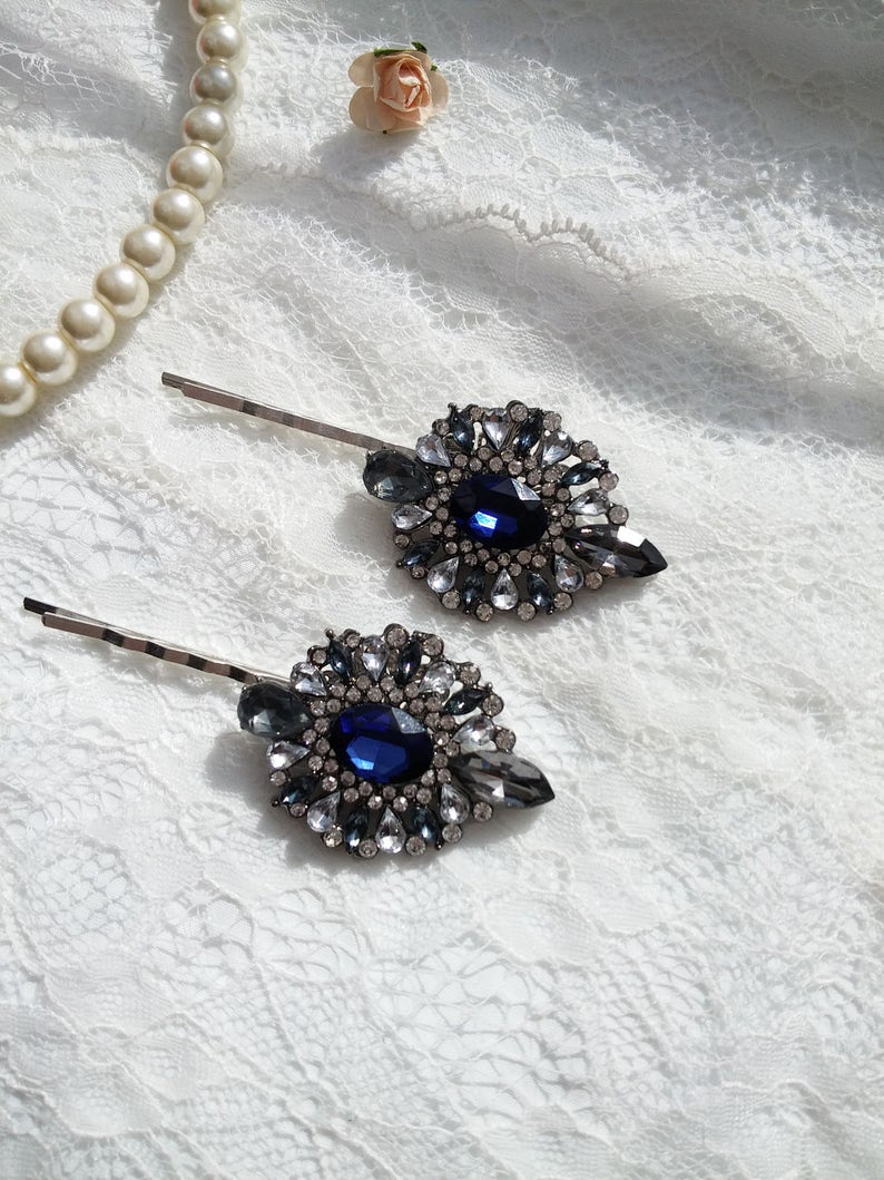 Crystal Blue Hair Pin Jewel Hair Pin Blue Wedding Hair - Etsy
