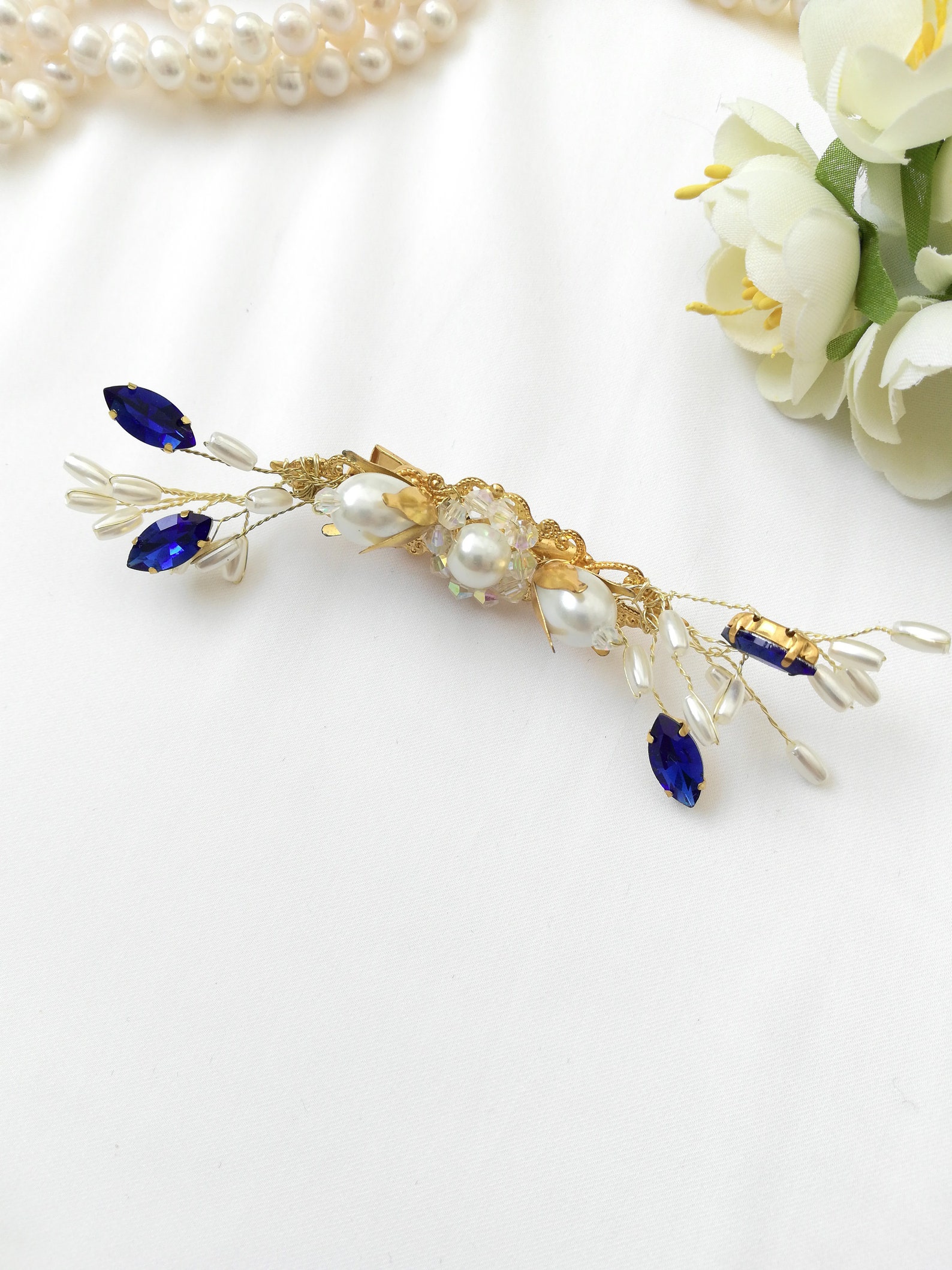 Gold Hair Clip Blue and Gold Bridal Hair Pins Wedding Hair Pin Sapphire ...