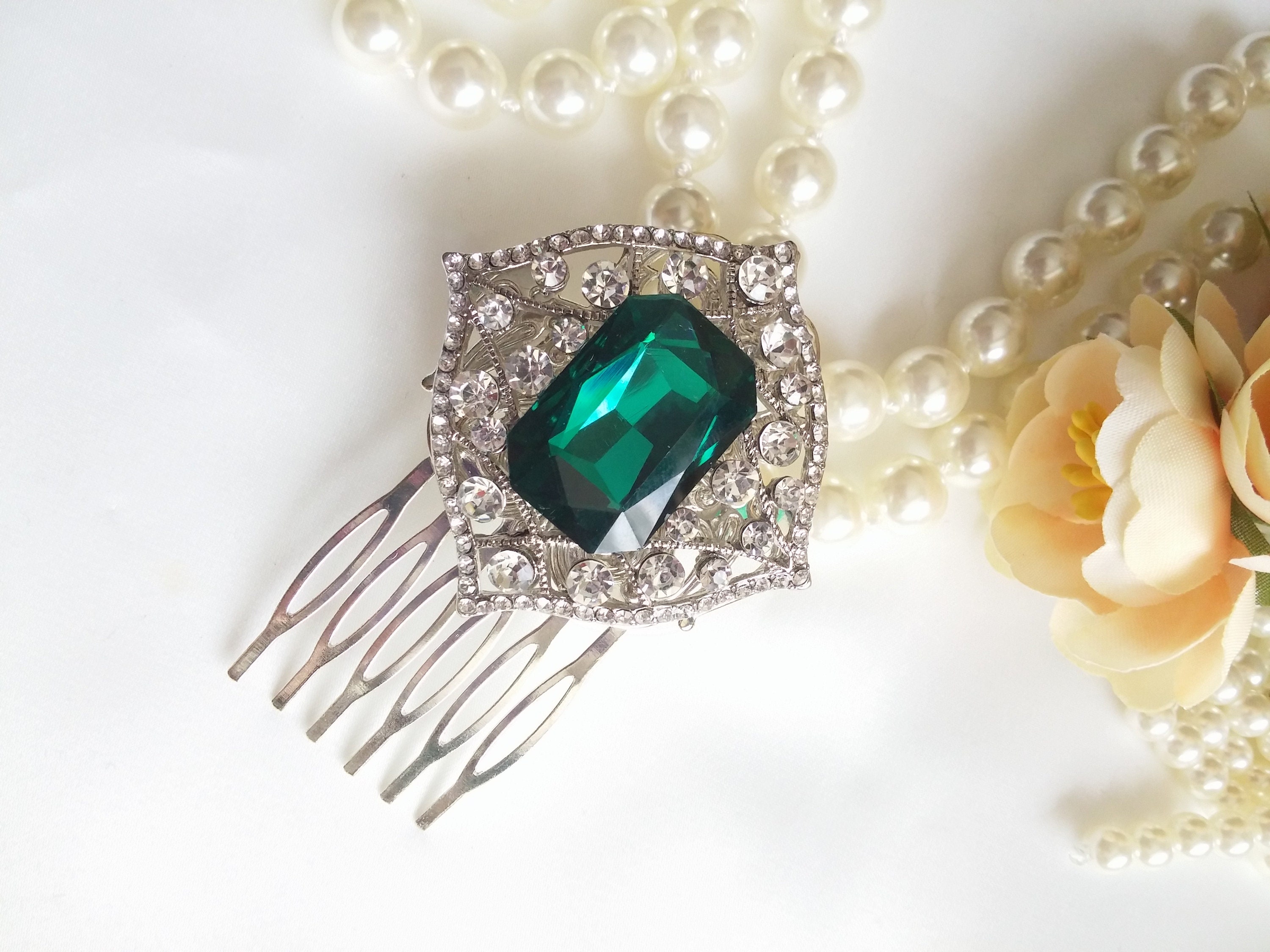 Emerald Green Hair Combs Green Bride Headpiece Vintage - Etsy