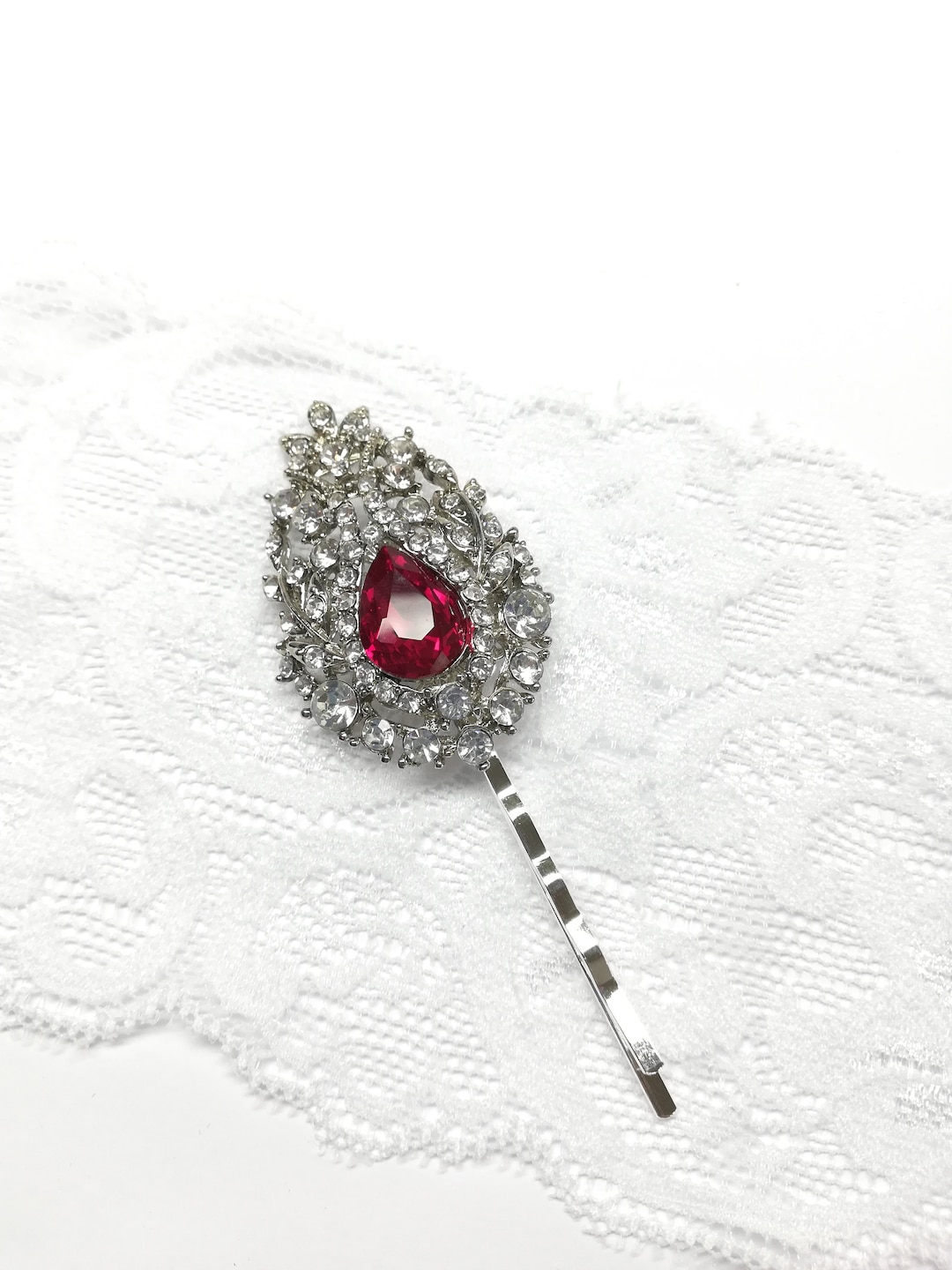 Big Silver Red Hair Pin Christmas Hair Pin Christmas Gift - Etsy