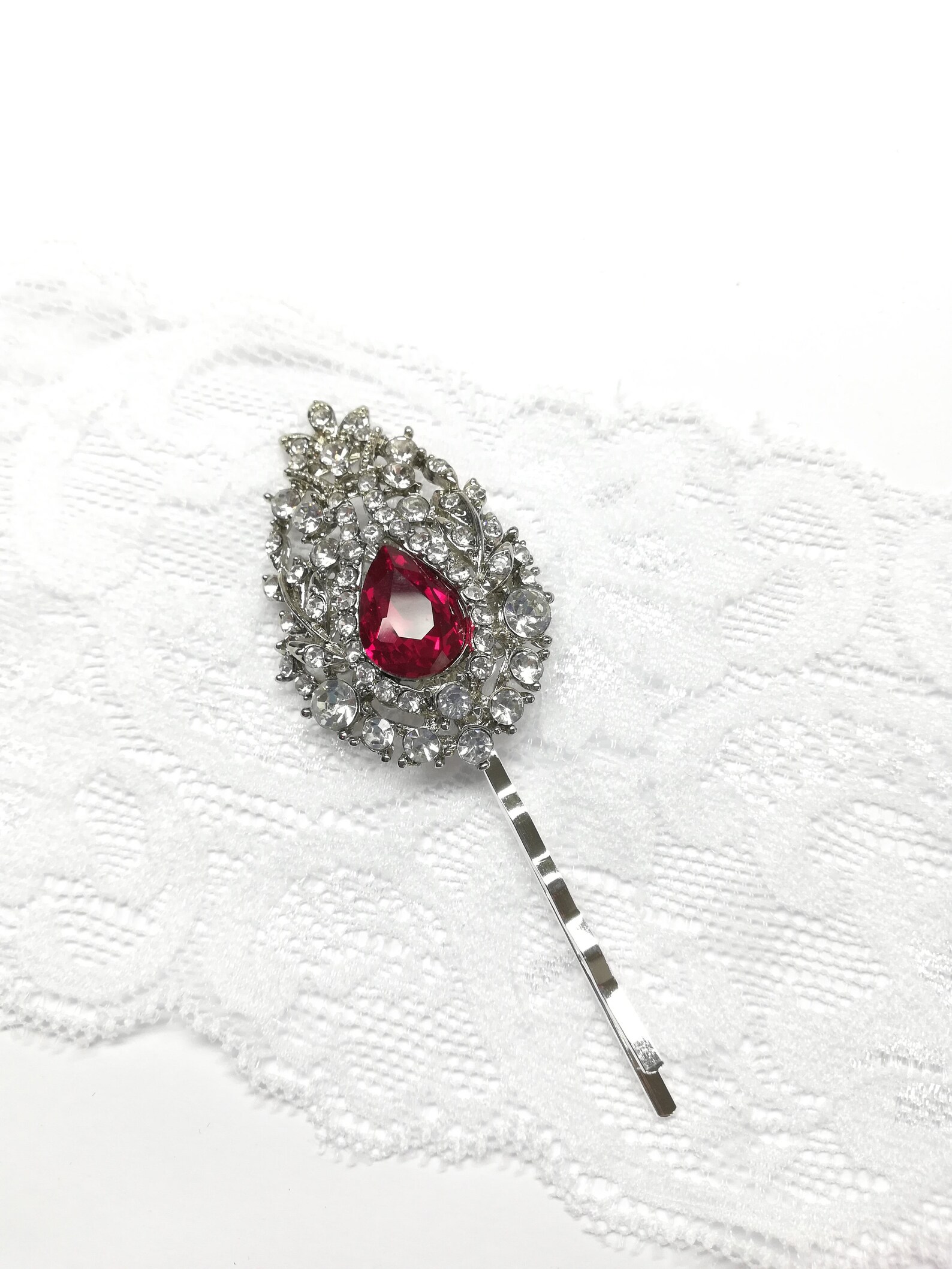 Big Silver Red Hair Pin Christmas Hair Pin Christmas Gift | Etsy