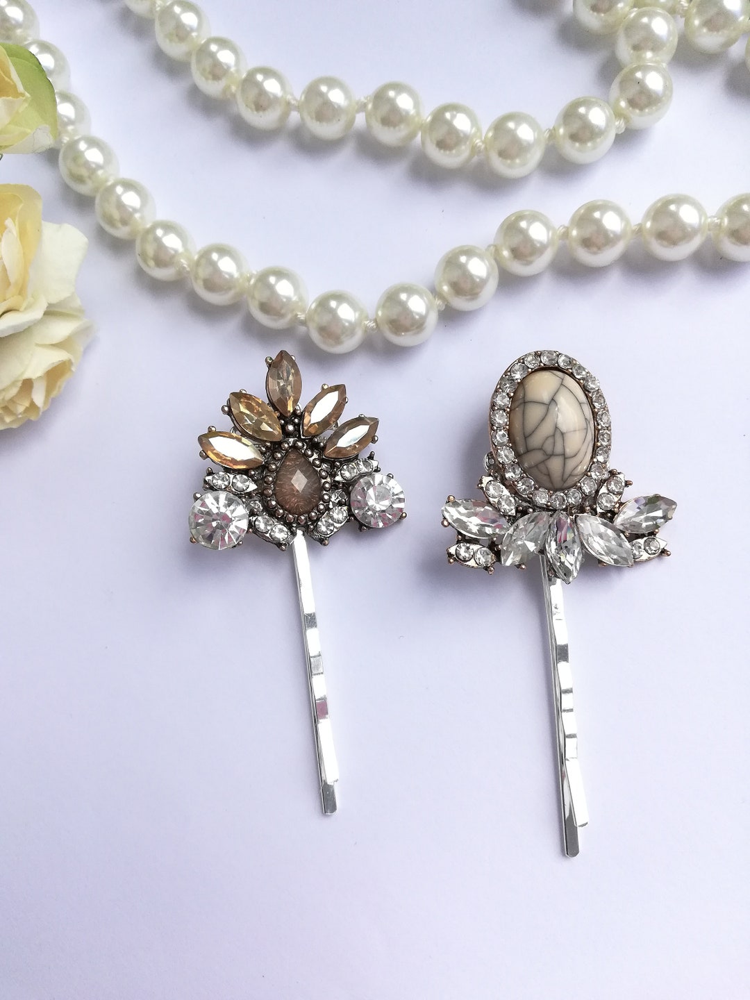 Champagne Hair Pins, Jewel Hair Pins, Champagne Wedding Hair Piece ...