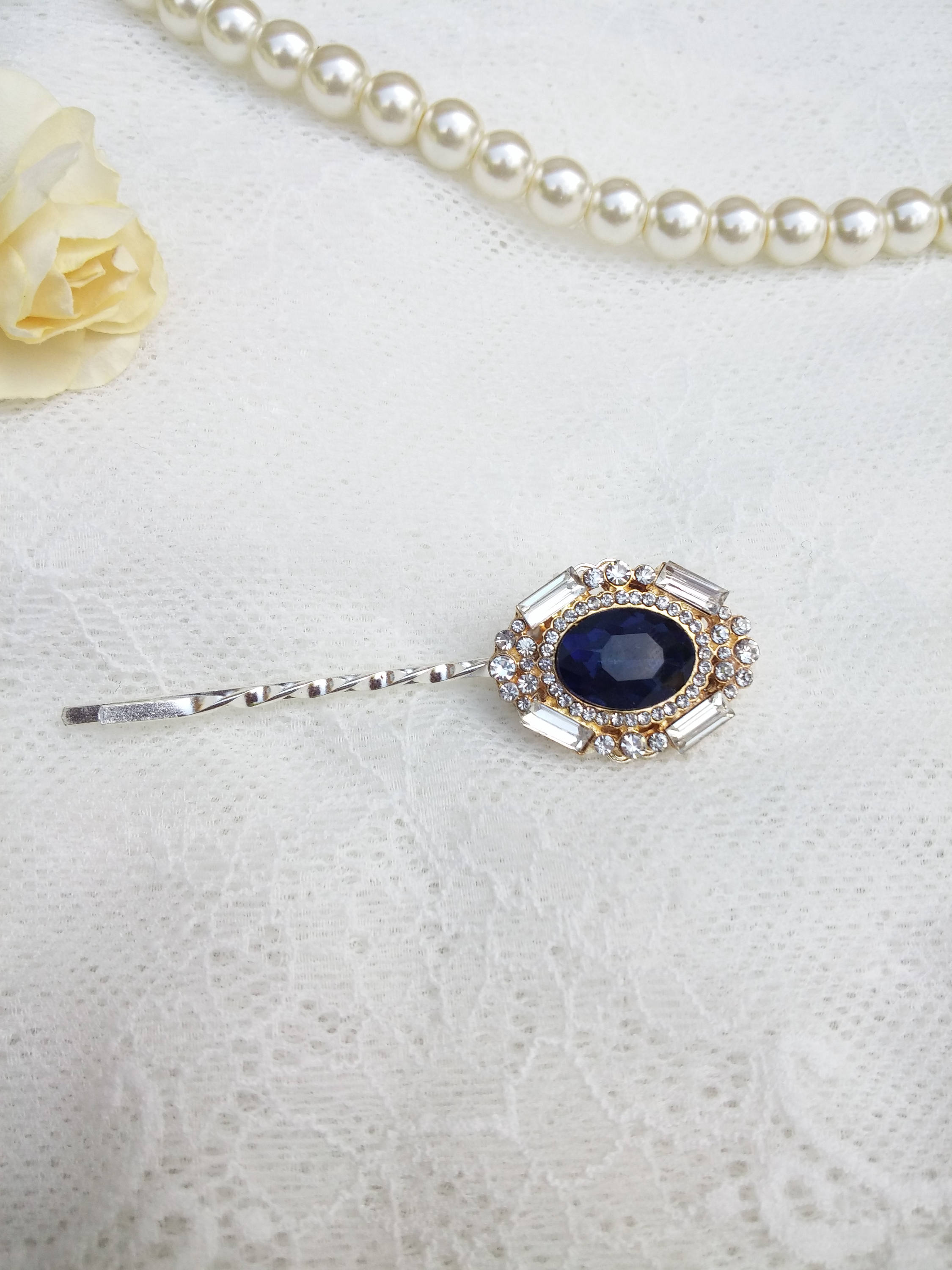 Something blue for bride Sapphire blue hair pin Gold sapphire | Etsy