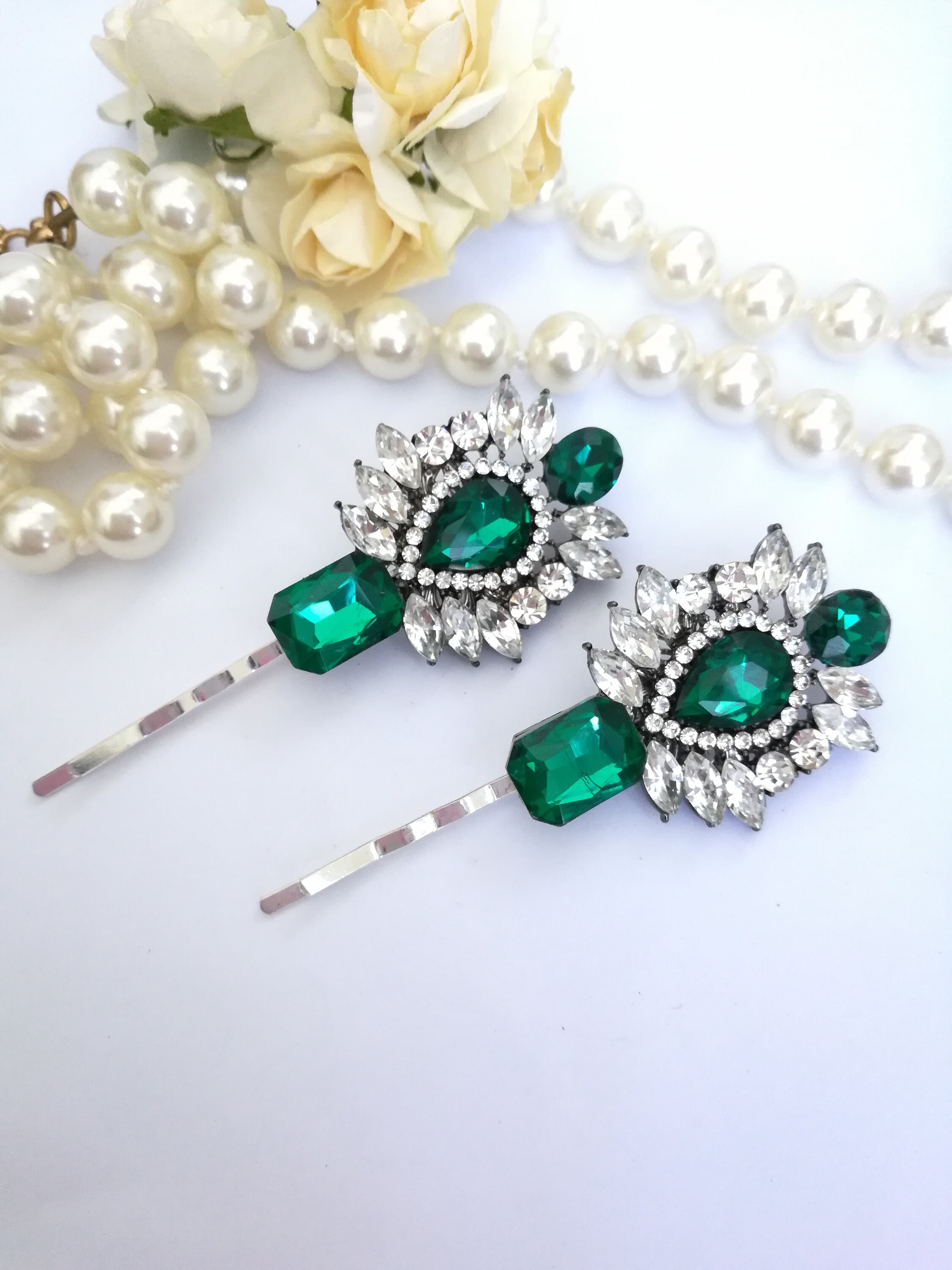 Emerald Green Hair Pin Jewel Hair Pin Emerald Wedding Hair | Etsy
