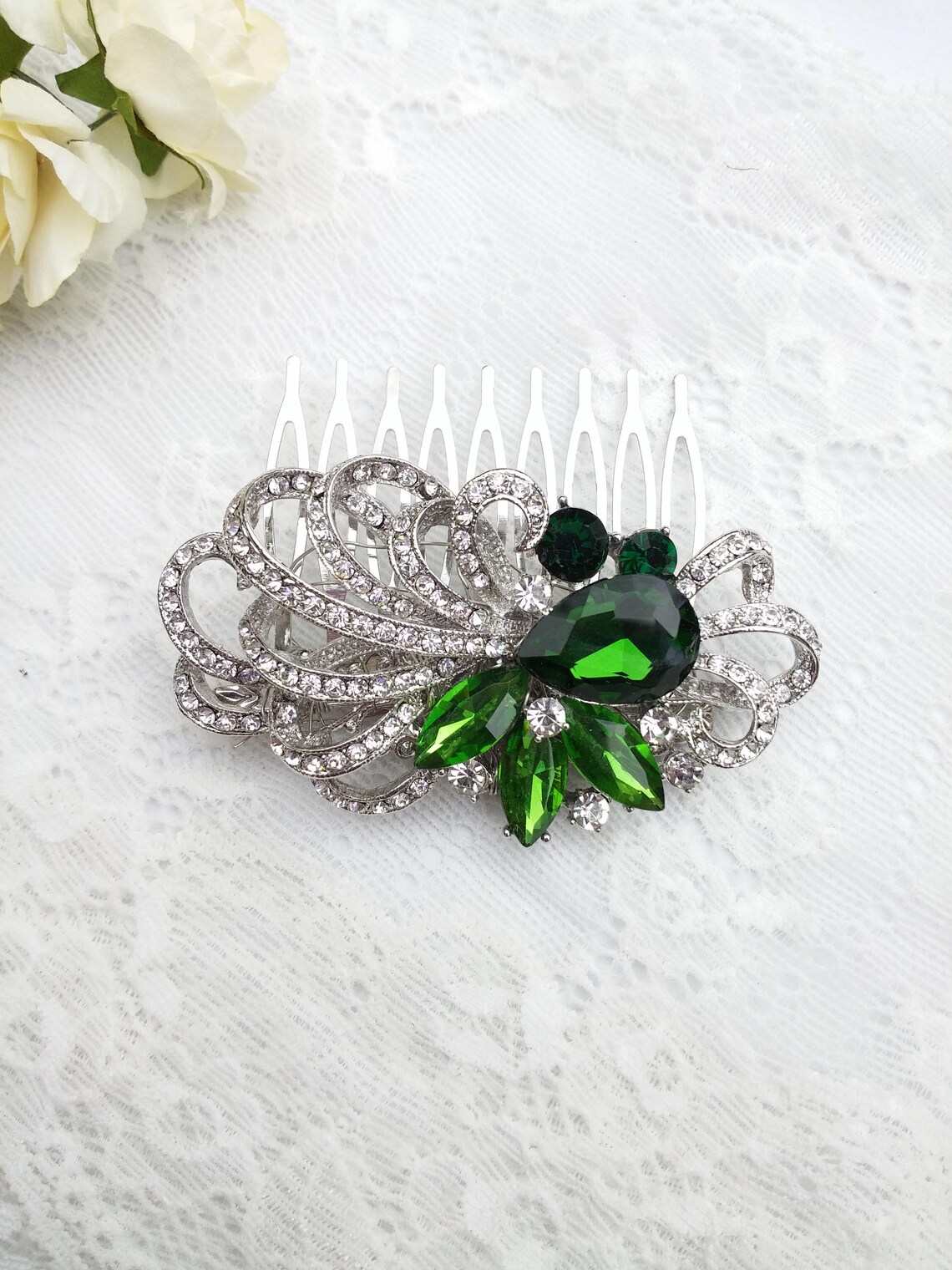 Green Crystal Hair Comb Crystal Green Hair Pin Vintage Hair - Etsy