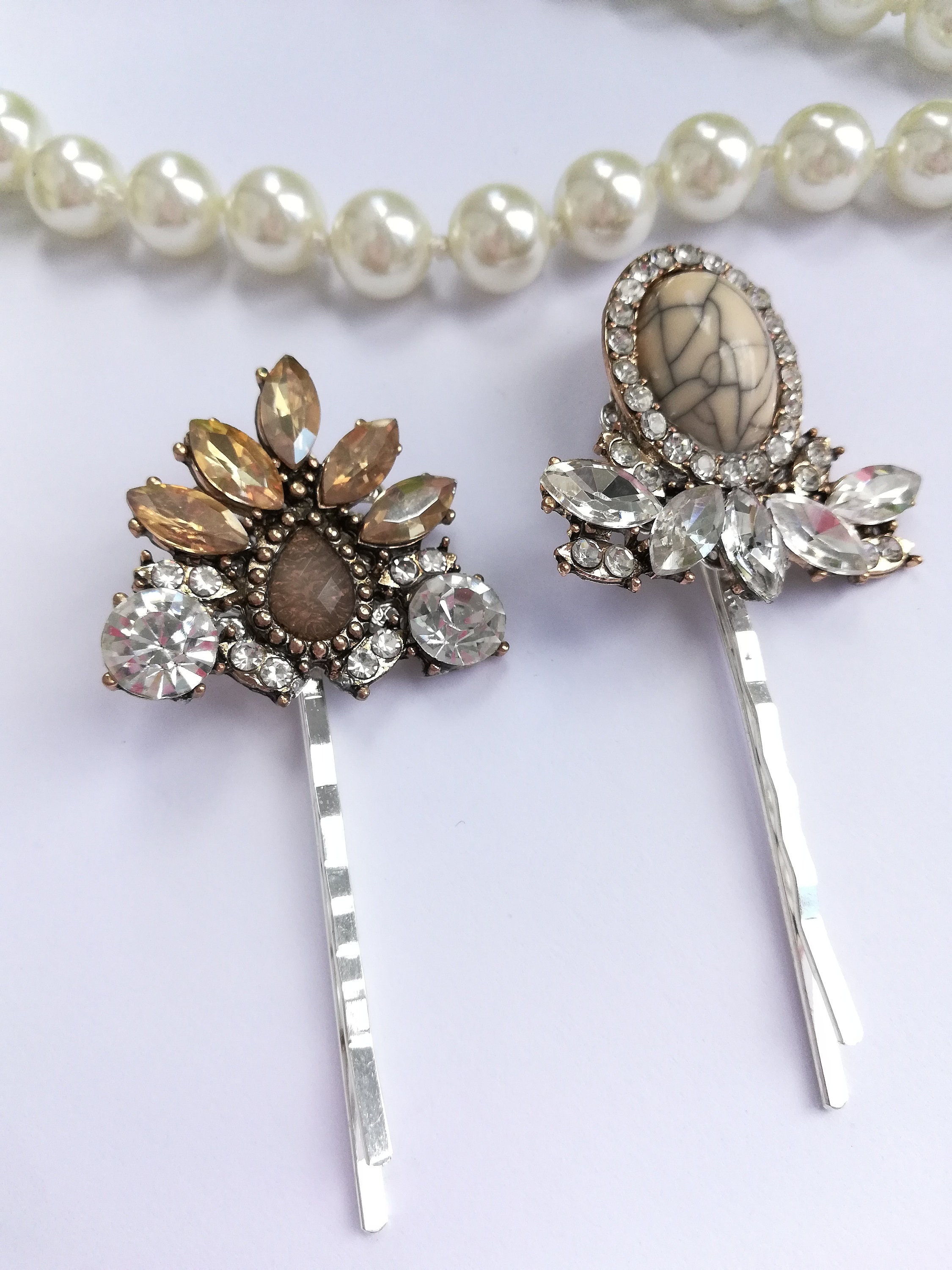 Champagne Hair Pins Jewel Hair Pins Champagne Wedding Hair - Etsy