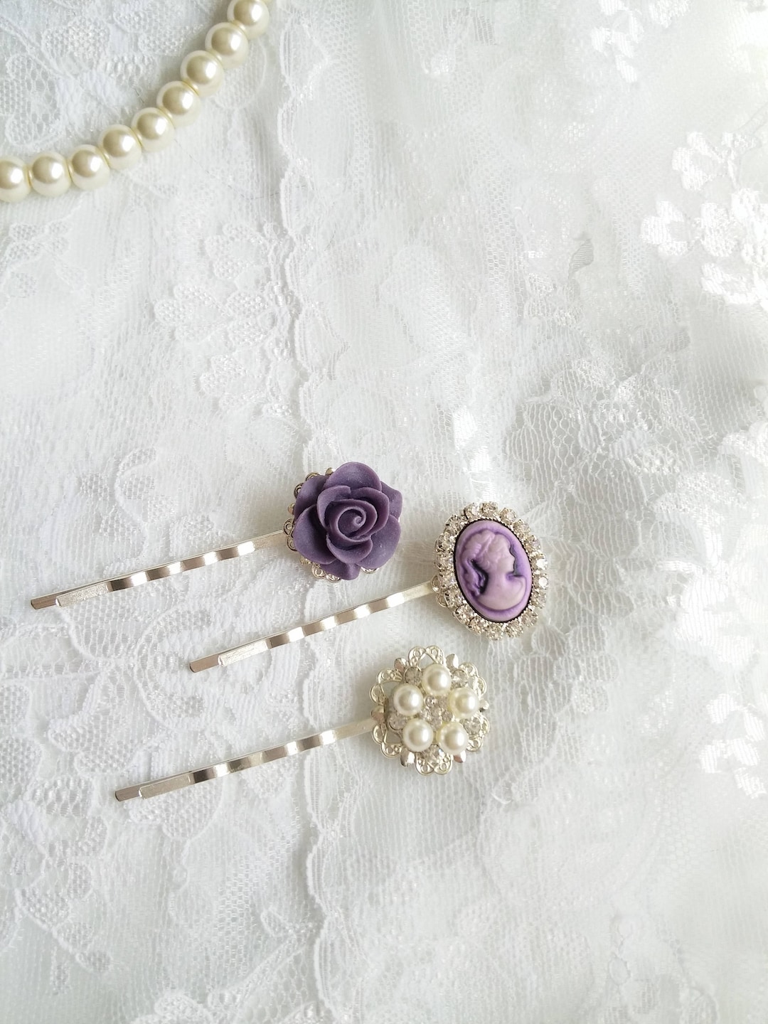 Purple Hair Pin Set Dusky Purple Hair Pin Cameo Hair Pins Violet Hair ...