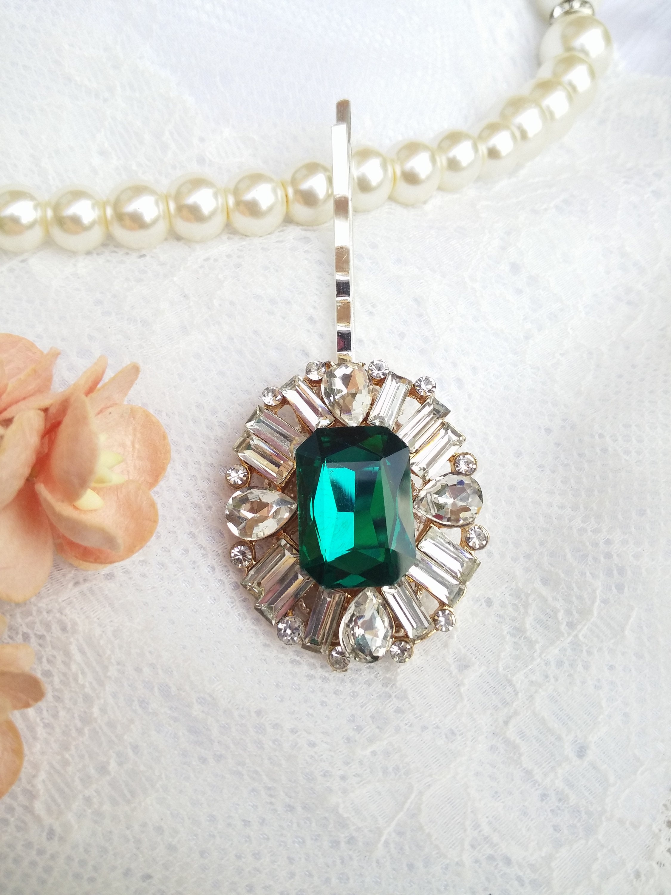 Big Crystal Green Hair Pin Emerald Green Hair Pin Green | Etsy