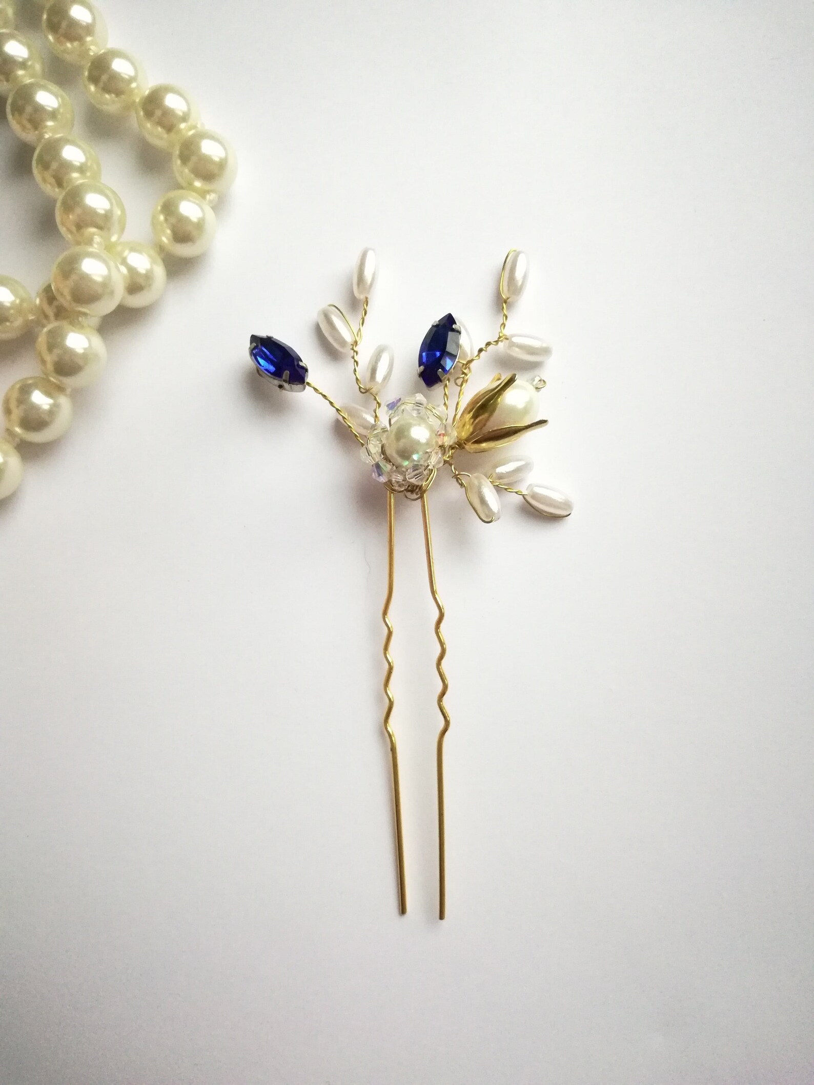 Gold Hair Pin Blue and Gold Bridal Hair Pins Wedding Hair Pin Sapphire ...