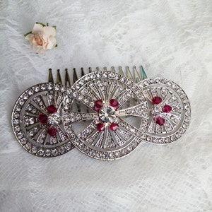 Big Ruby Red Crystal Hair Comb, Sparkly Crystals Edwardian Silver Hair ...