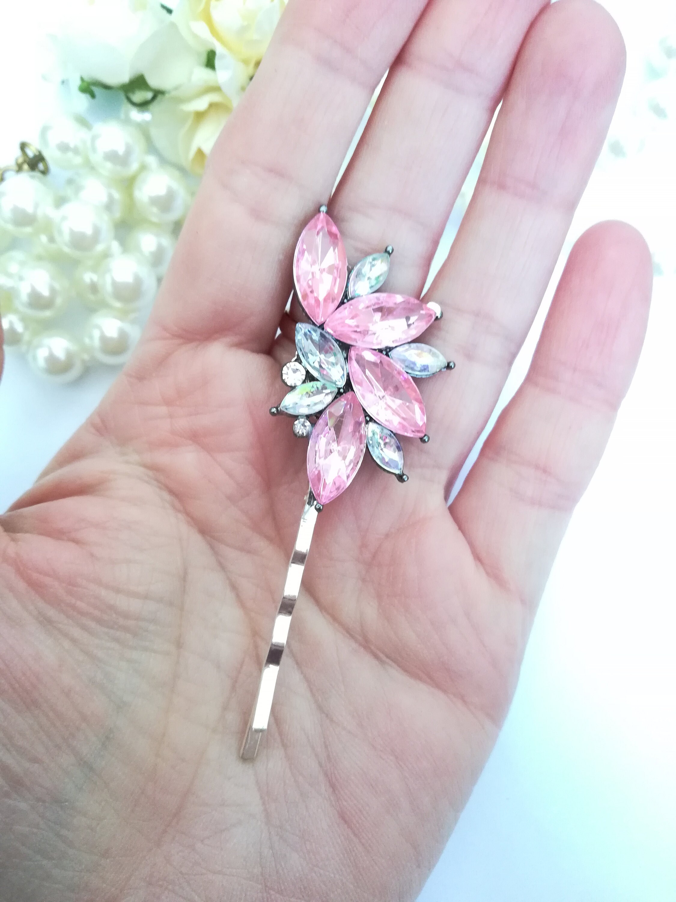 Candy pink hair pin Iridescent pink jewel hair pin Pink bridal | Etsy