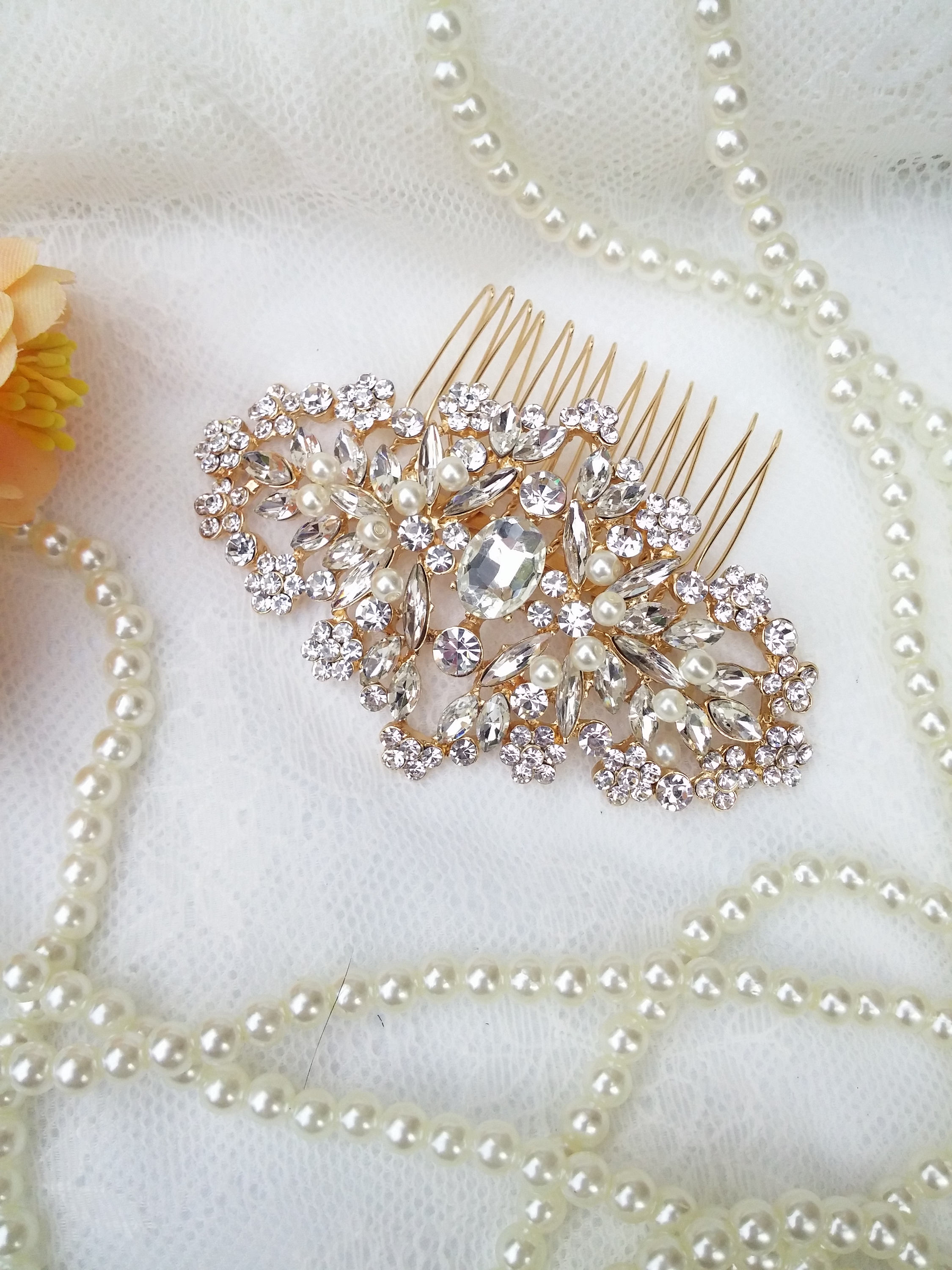 Sparkly Crystal Hair Comb With Pearls, Rose Gold Crystal Wedding Hair ...