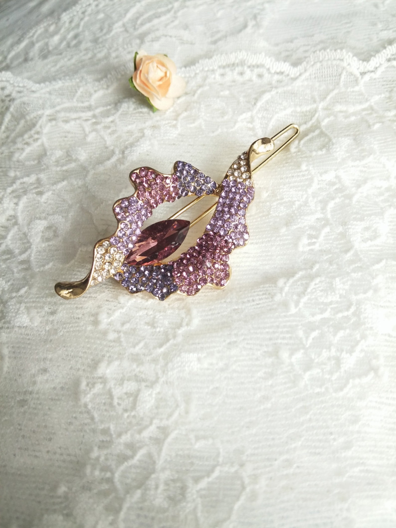Golden Amethyst Hair Pin 20's Hair Pin Purple Hair Pin - Etsy