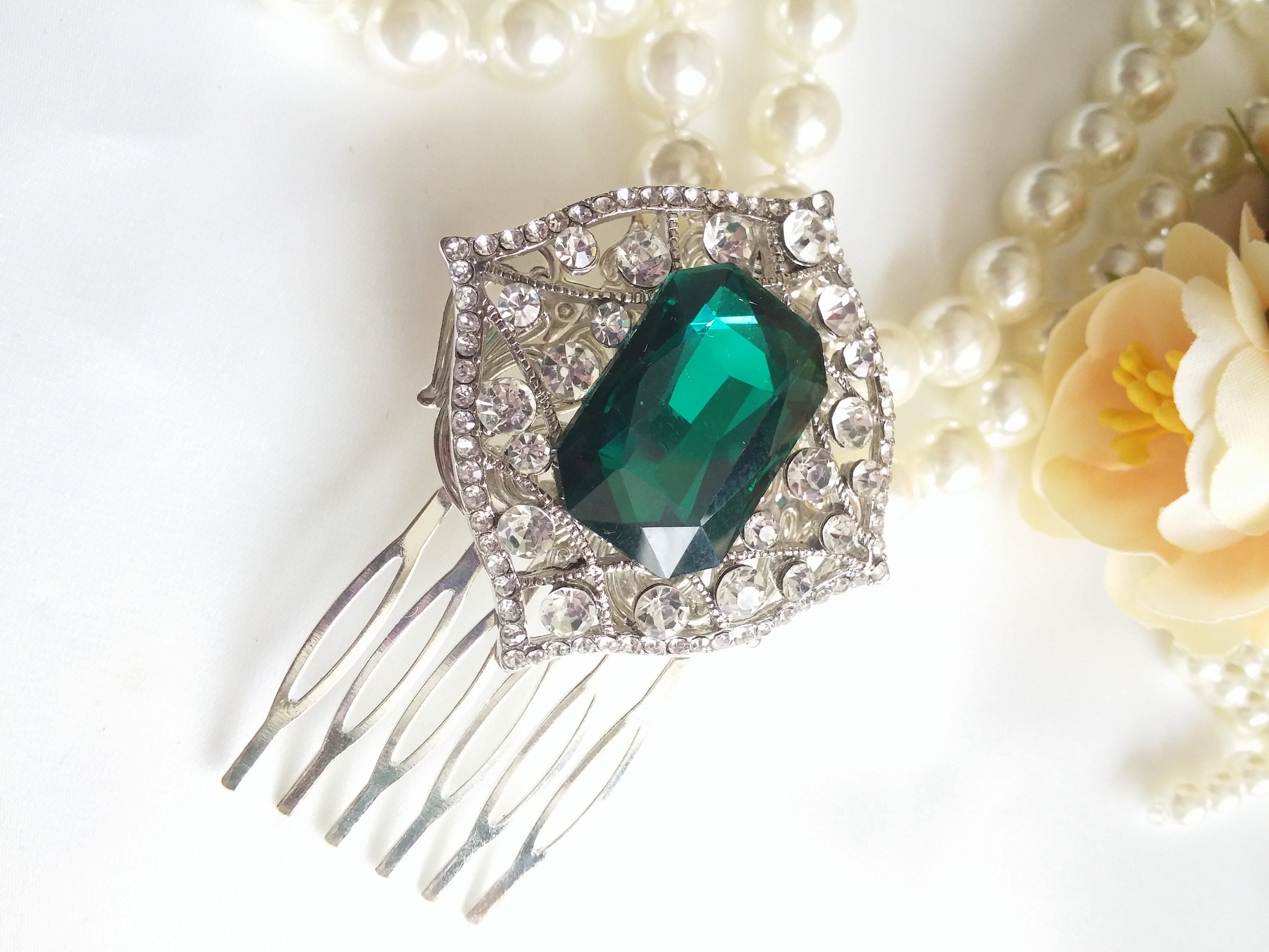 Emerald Green Hair Combs Green Bride Headpiece Vintage - Etsy