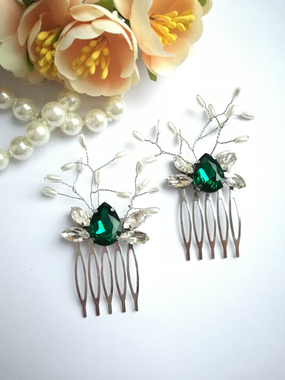 Emerald Green Hair Combs, Green Bride Headpiece, Vintage Headpiece ...