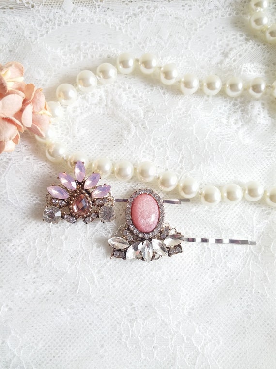 Blush Hair Pins Pink Jewel Hair Pins Ruby Red Wedding Hair | Etsy