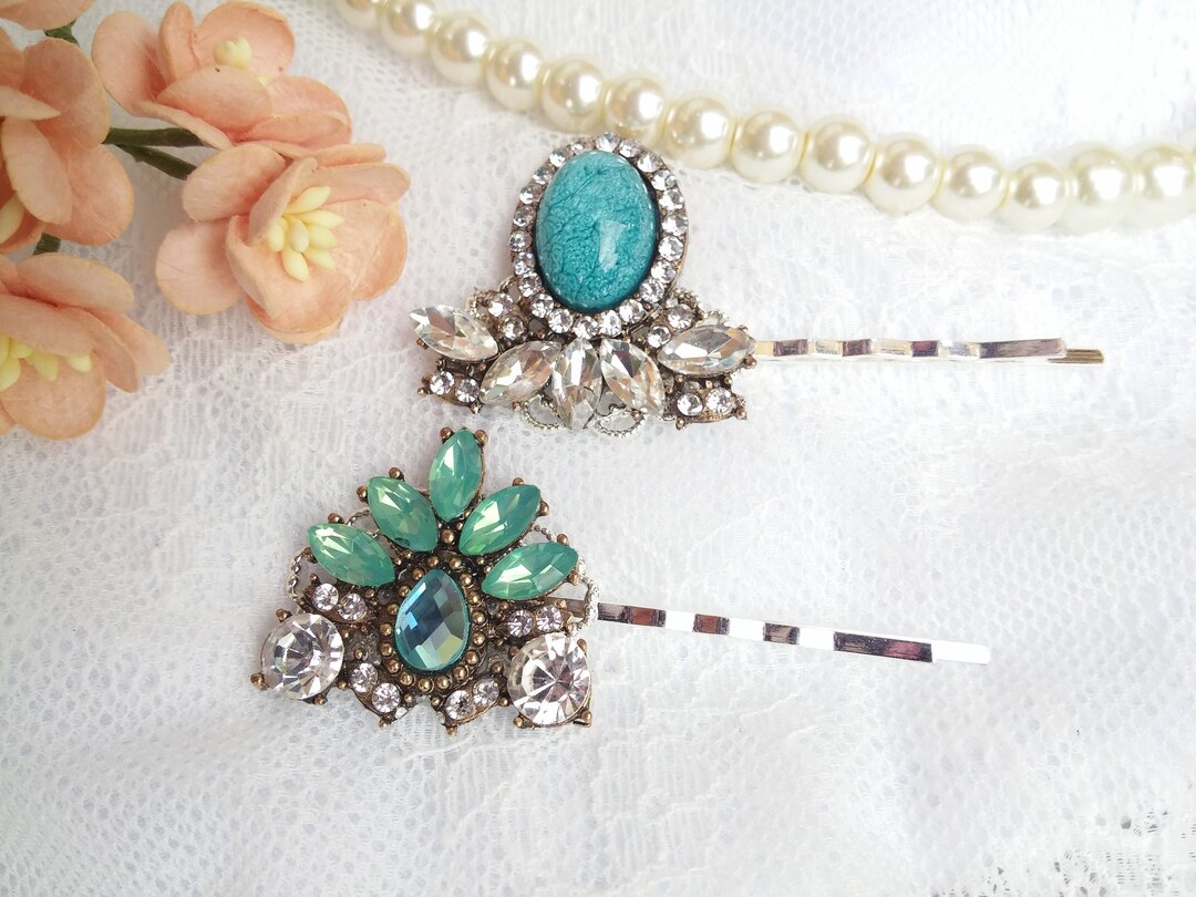 Turquoise Hair Pins Jewel Hair Pins Sea Blue Hair Clip Turquoise Bobby ...