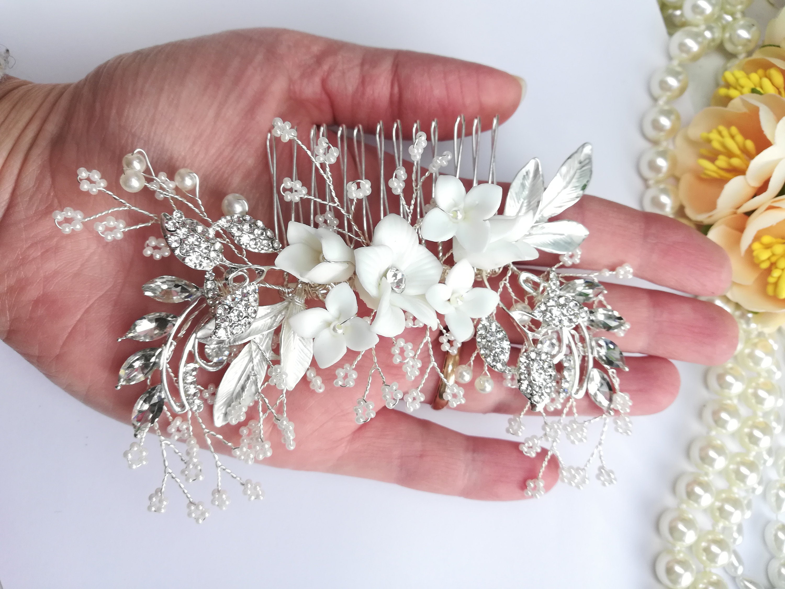 Bridal Hair Comb With Flowers , Flower Bridal Hair Clip, Floral Hair ...