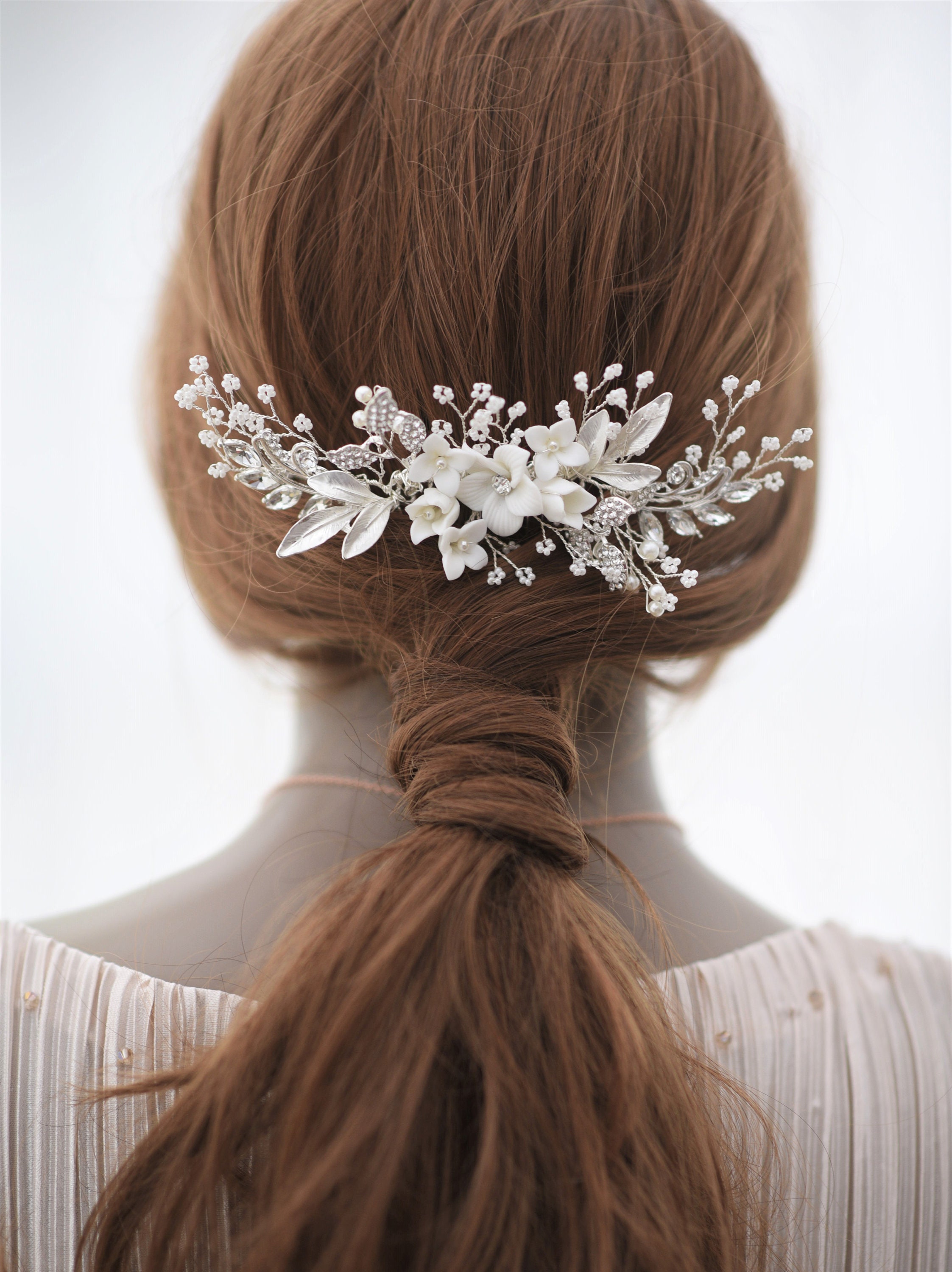 Bridal Hair Comb With Flowers , Flower Bridal Hair Clip, Floral Hair ...