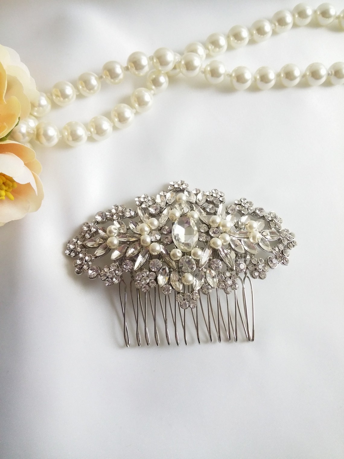 Big Pearl Crystal Hair Comb Pearl Wedding Hair Piece Flapper Hair Big ...